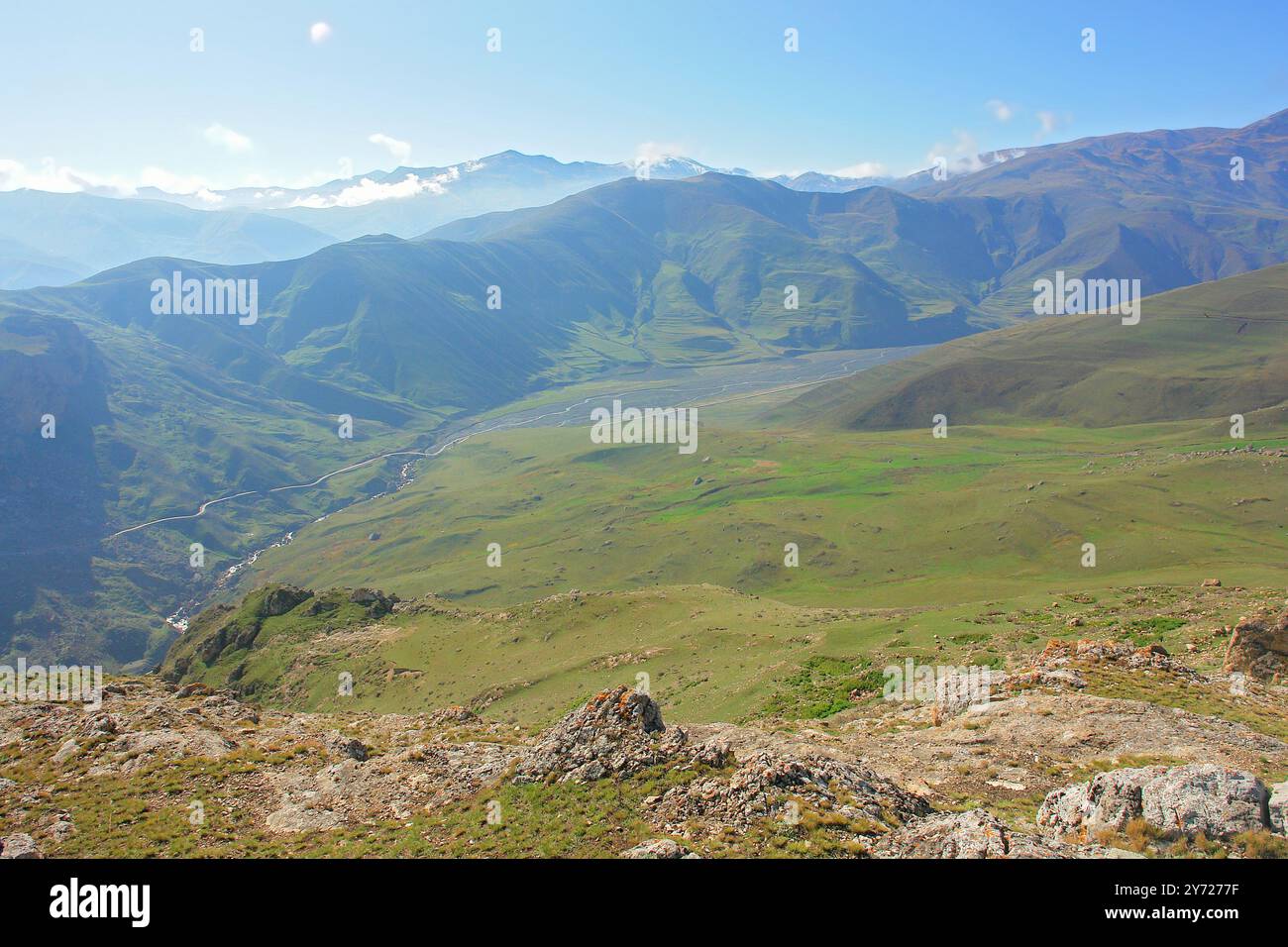 Road to the village of Khinaliq running through Greater Caucasus range ...