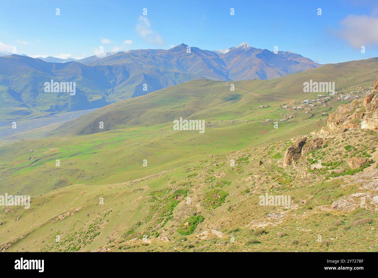 Road to the village of Khinaliq running through Greater Caucasus range ...