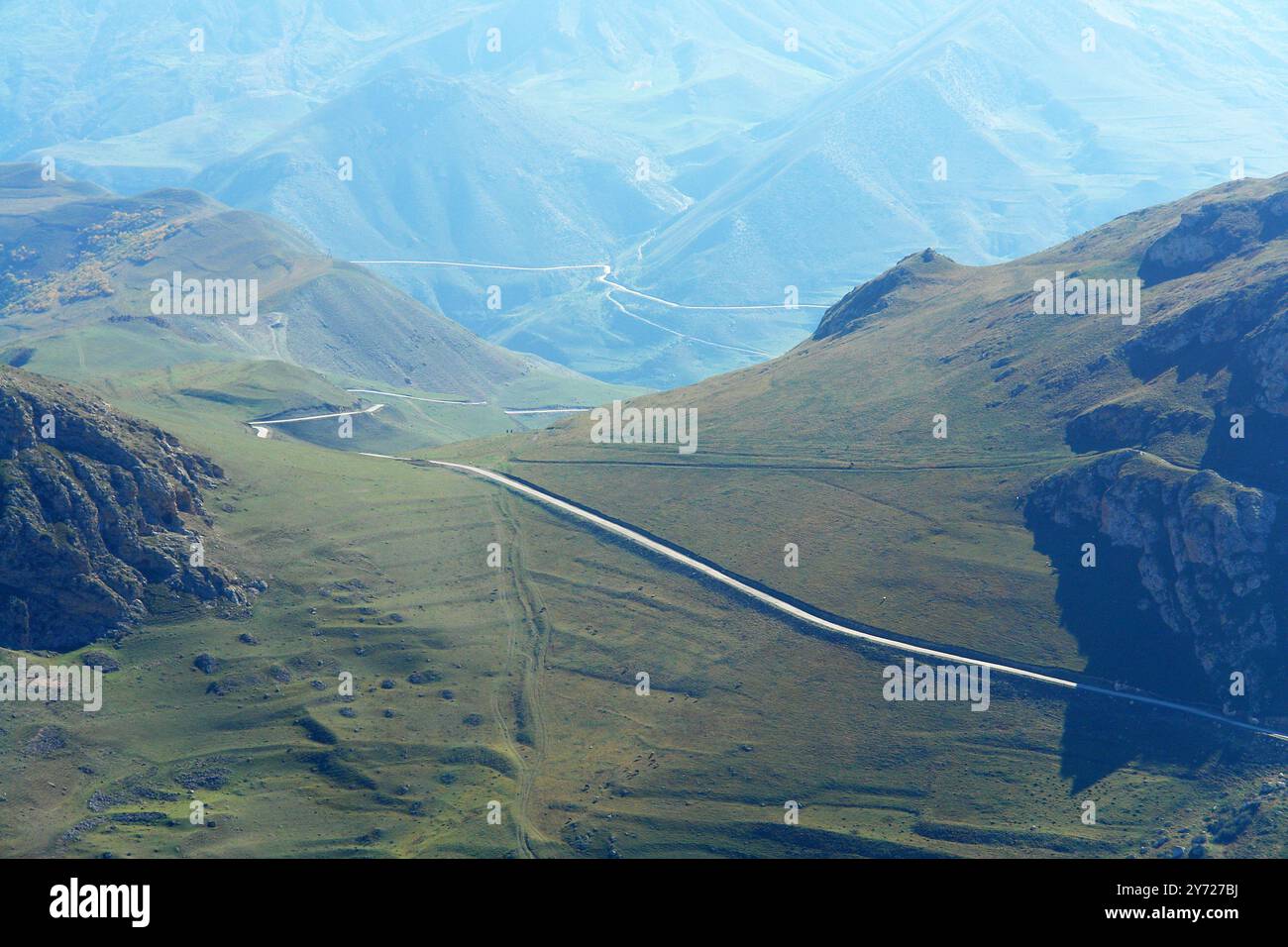 Road to the village of Khinaliq running through Greater Caucasus range ...