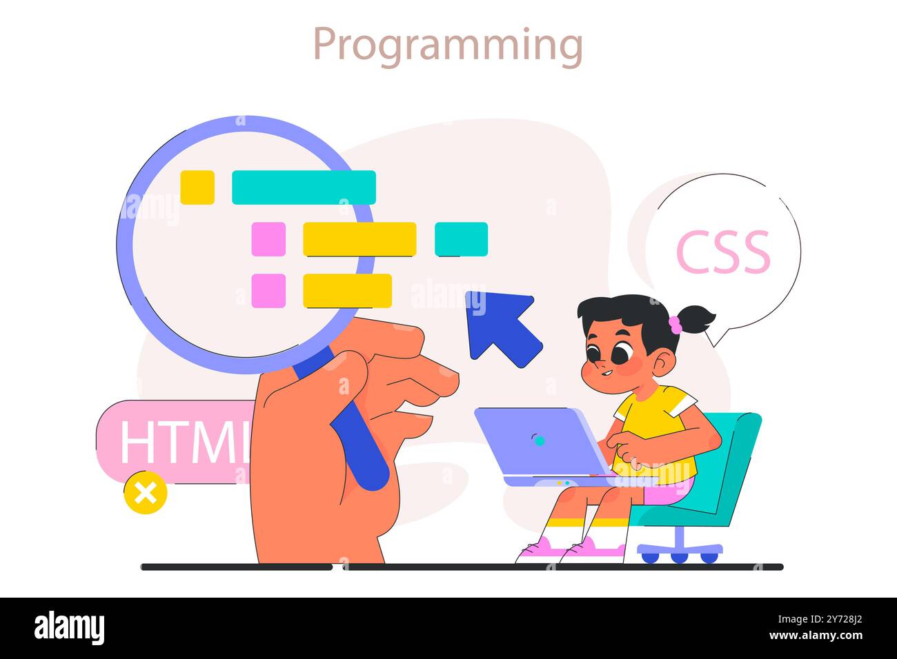Little girl do programming. Computer science, AI, game technologies and ...