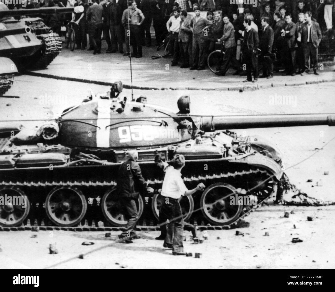 Czechs stone Russian tanks. Bratislava : Czechs stoning a Soviet tank ...