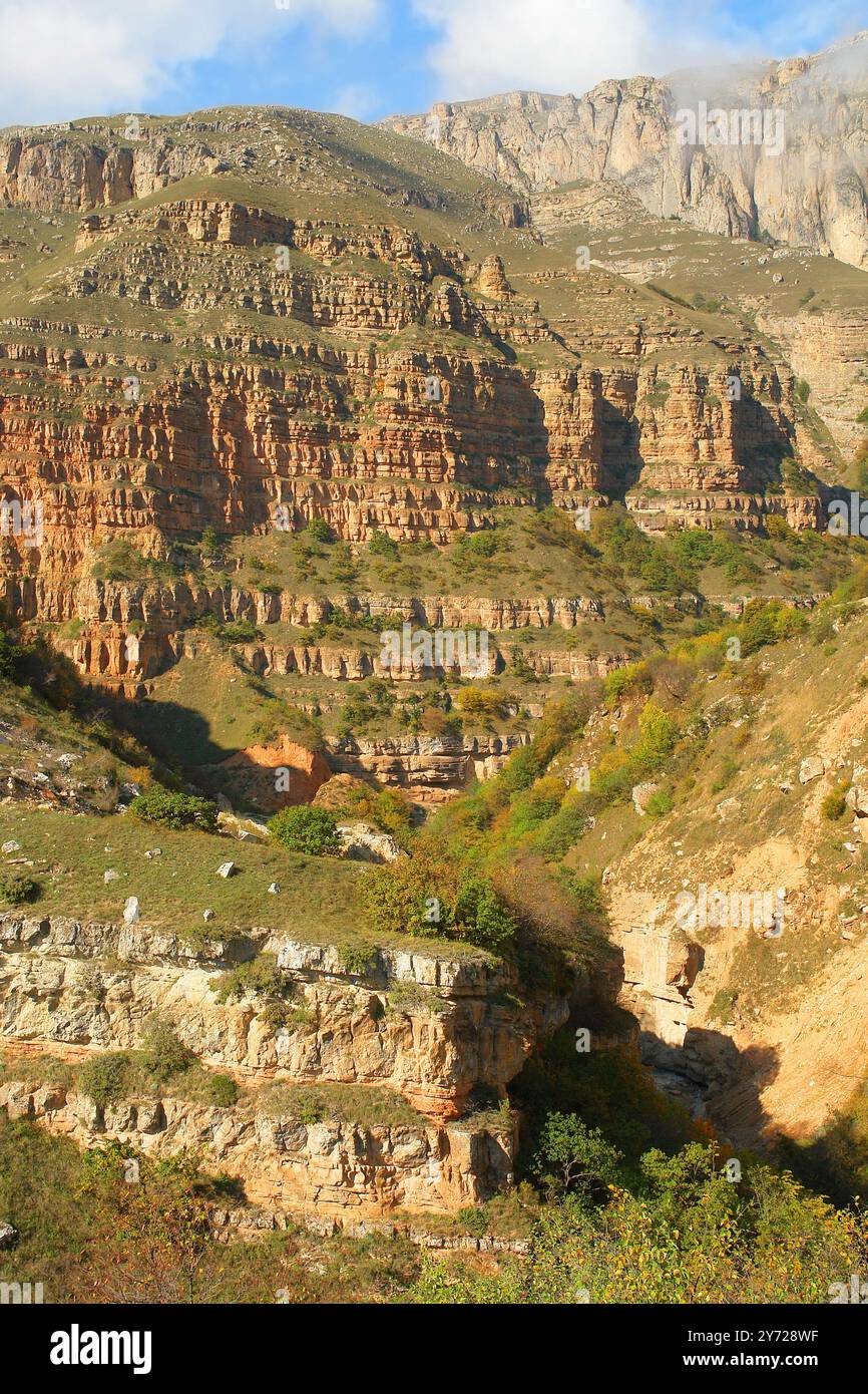 Road to the village of Khinaliq running through Greater Caucasus range ...