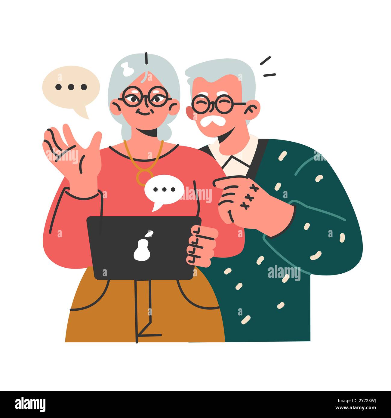 Modern old characters using internet and computer. Seniors confidently ...