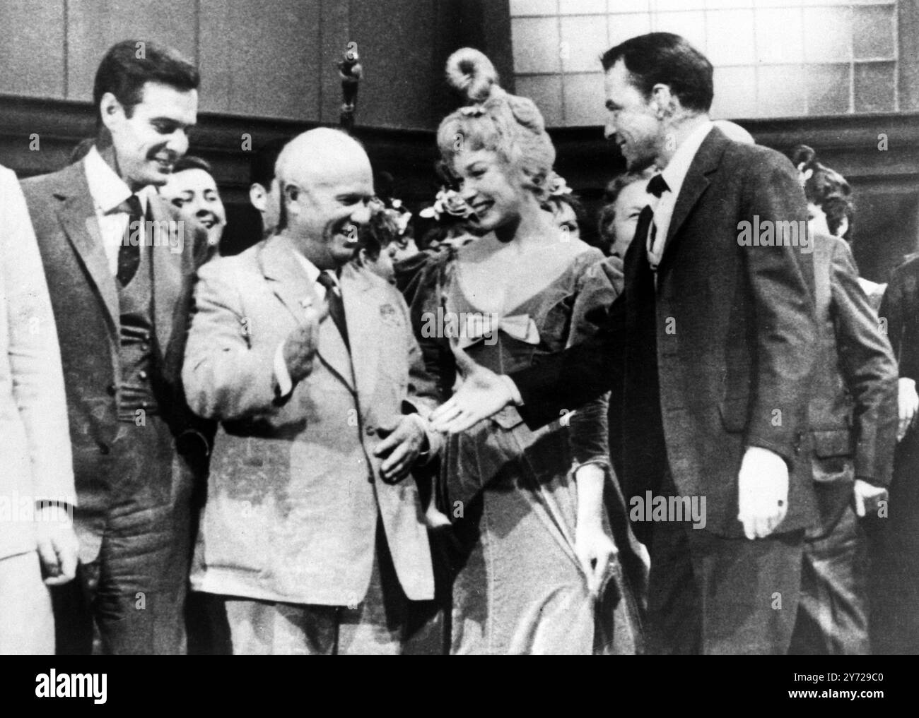 Louis Jourdan and Shirley MacLaine looking on as Soviet Premier Nikita ...
