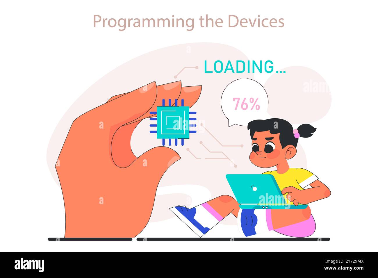 Little girl do programming. Computer science, AI, game technologies and robotics for kids. Web ...