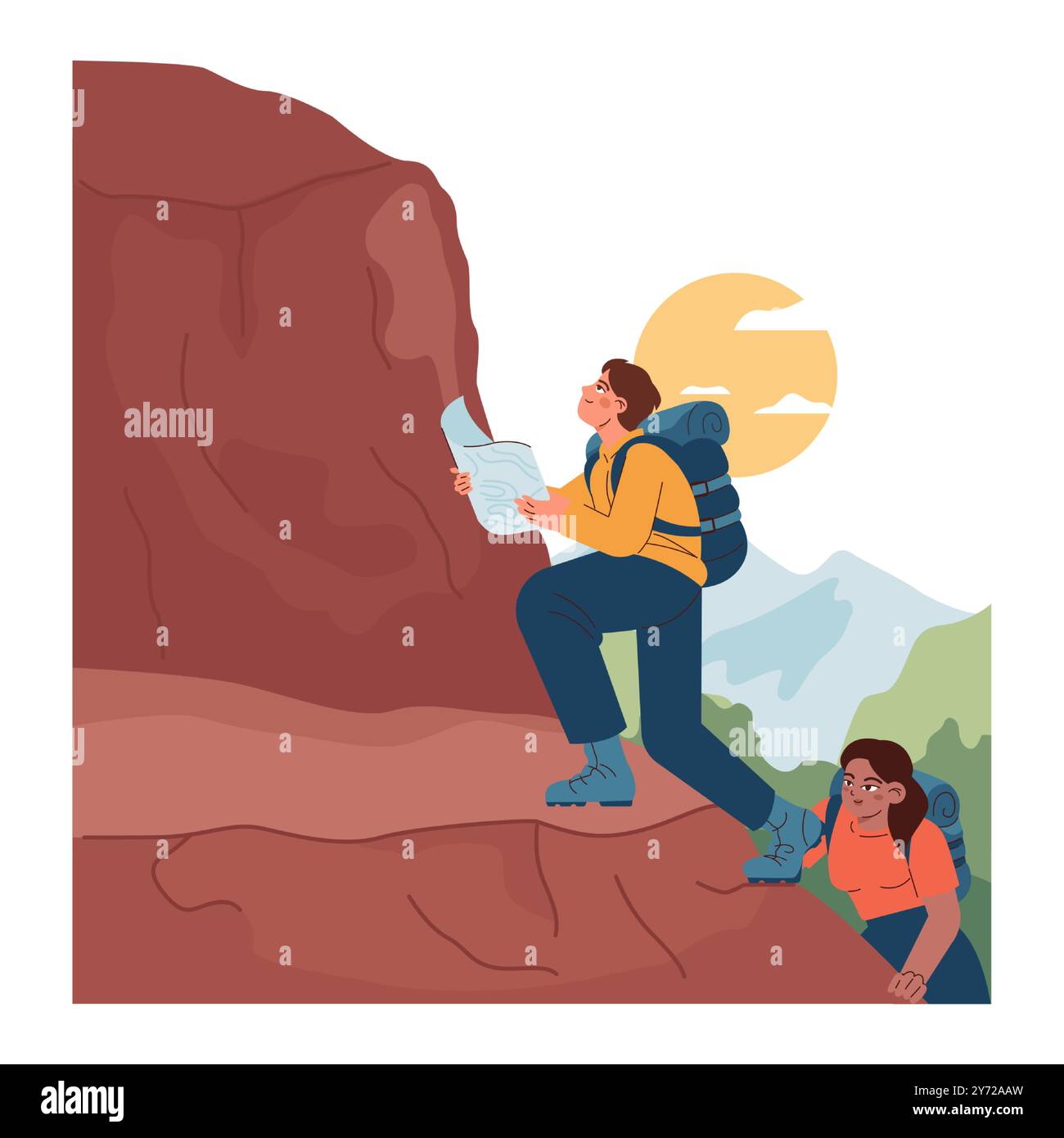 Mountaineering. Mountain climbers with backpacks during nature ...