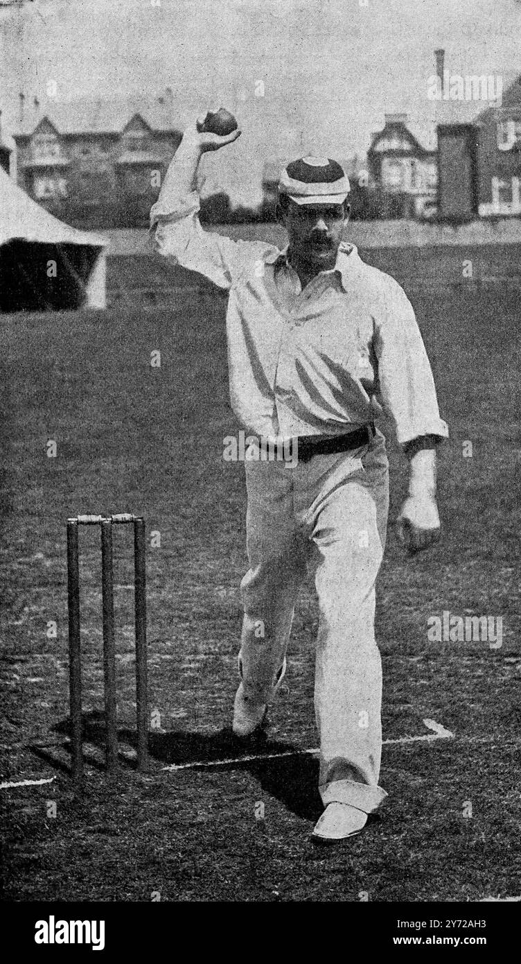 Archival sporting photo: Bowling: A player demonstrating a doubtful ...