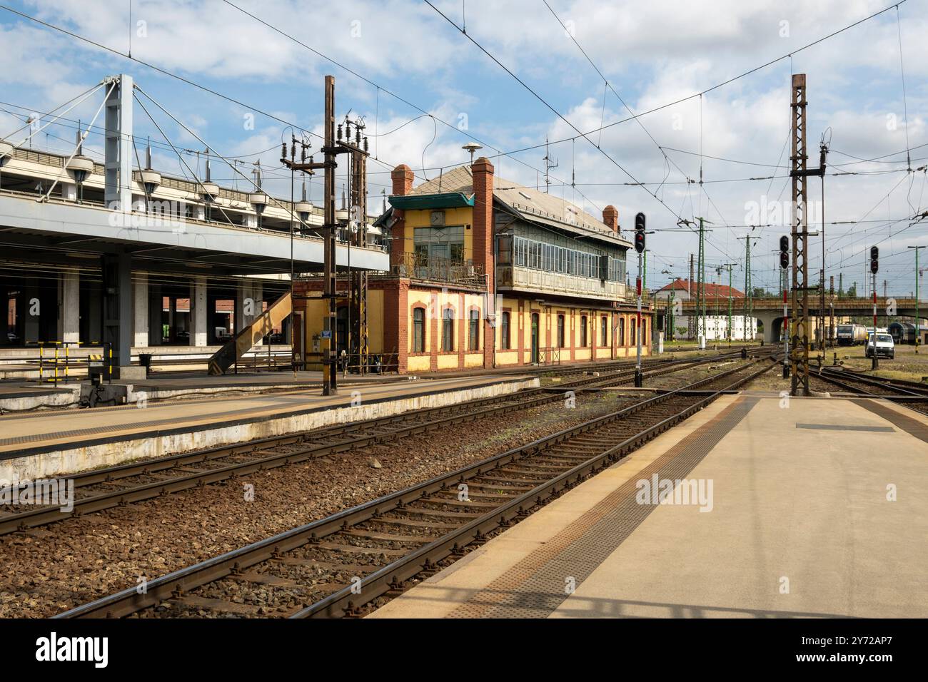 The traditional Signal Box at Budapest Nyugati station Stock Photo - Alamy