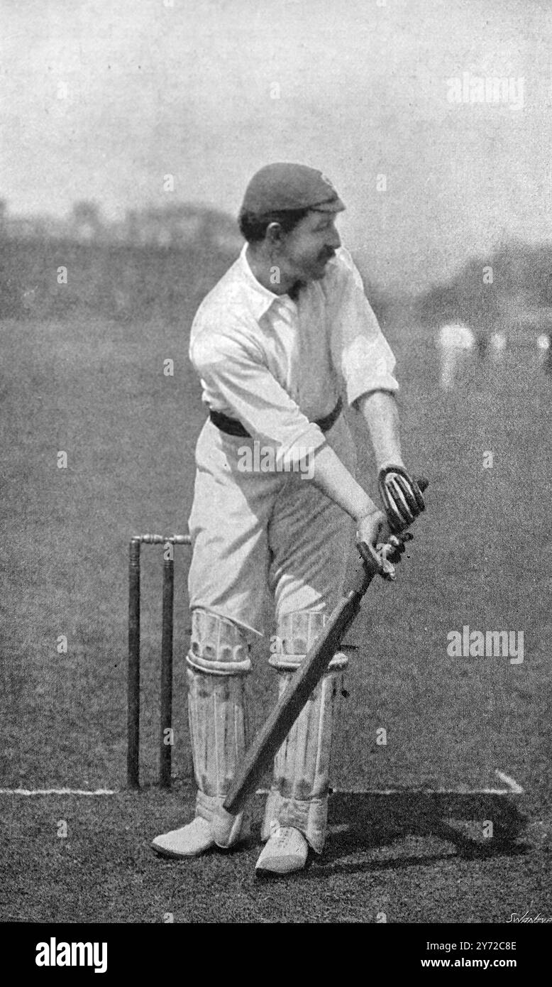 Archival sporting photo: Batting: W. Newham playing the square glance ...