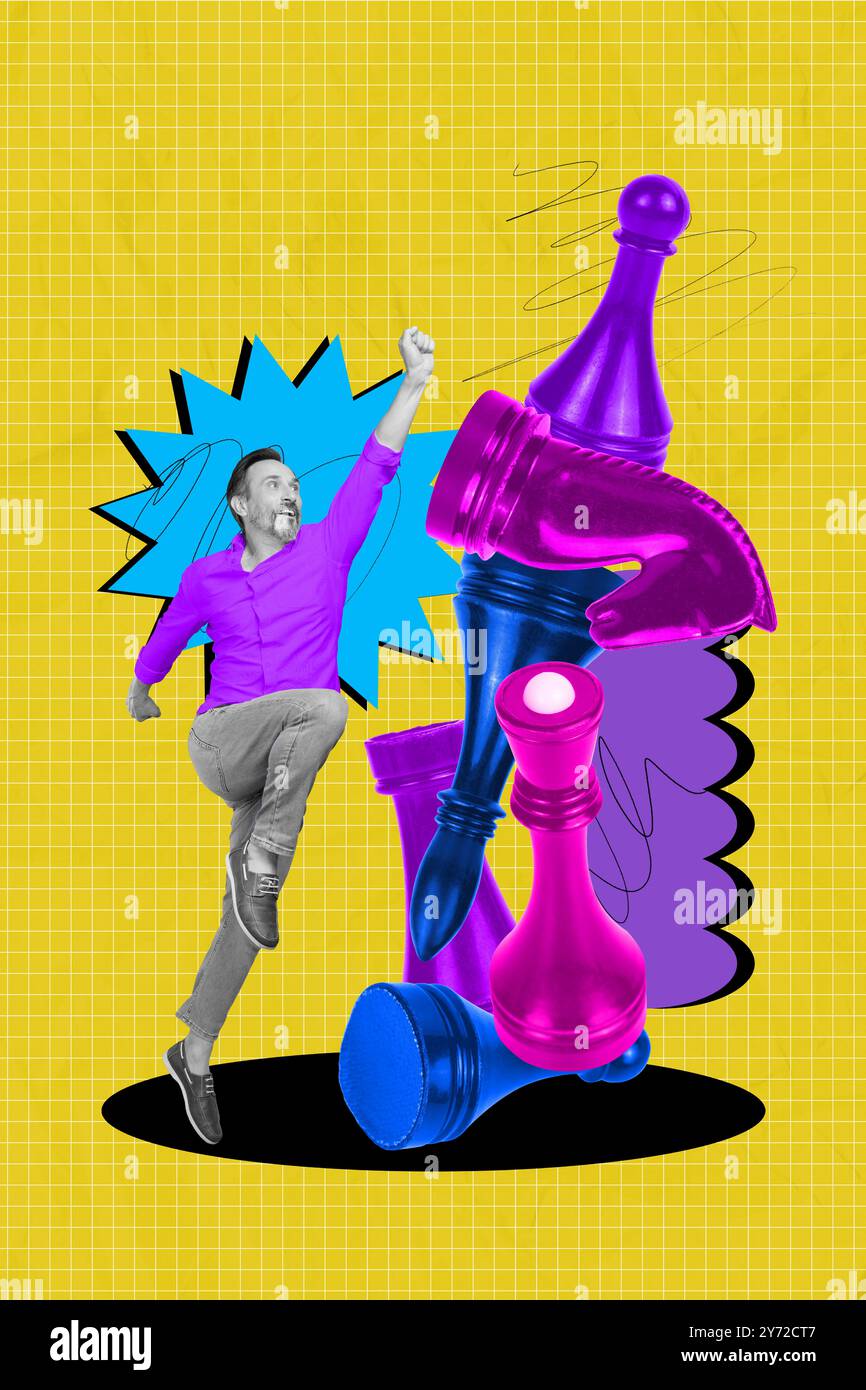 Vertical collage senior man leadership achieve goal aim target chess ...