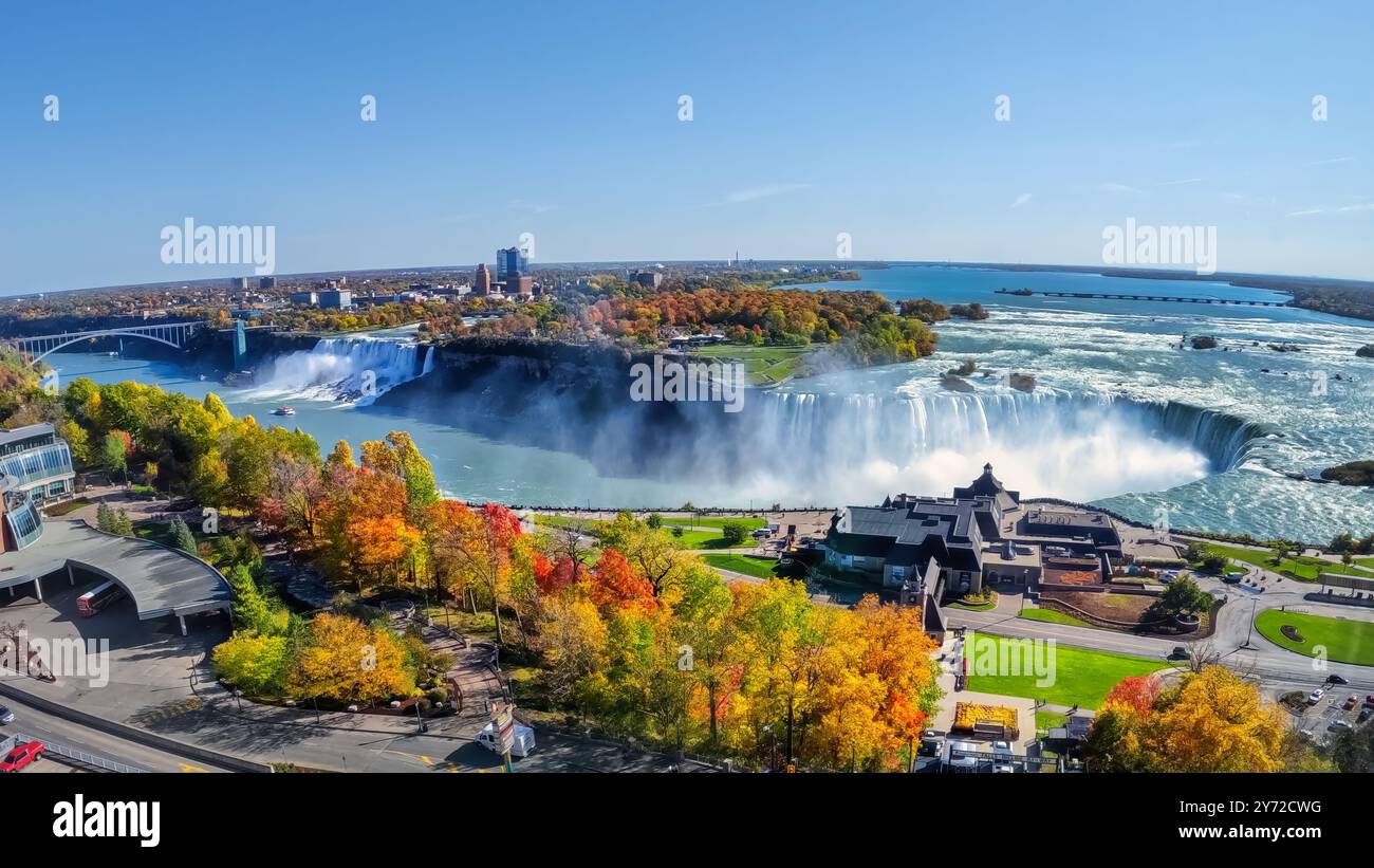 Panoramic view of Niagara Falls including Horseshoe Falls and American ...