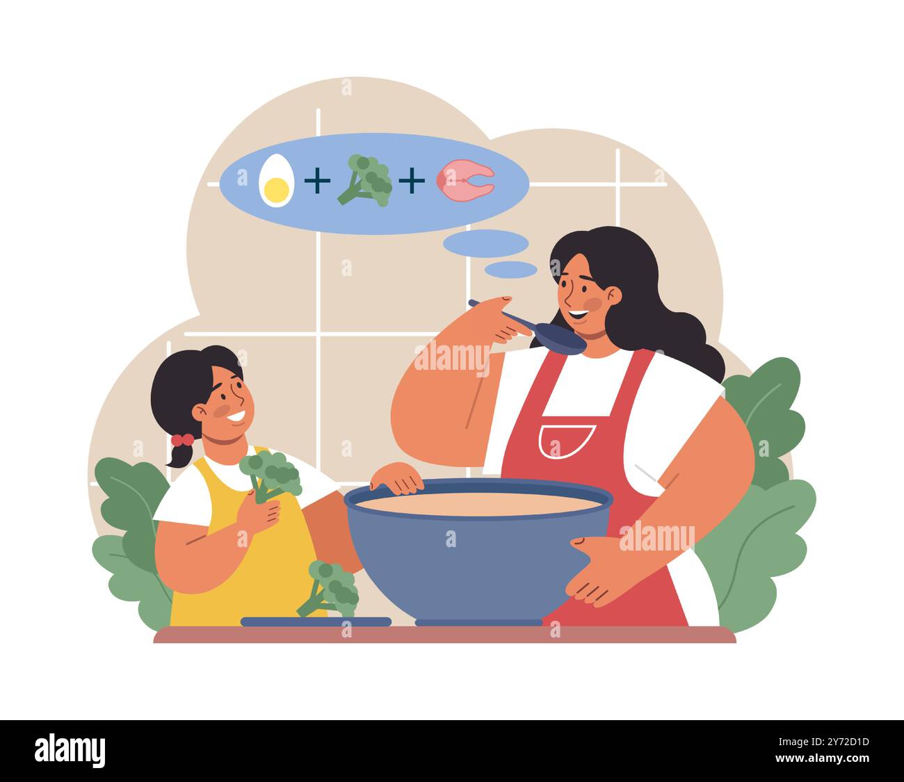 Mother teaching her daughter how to cook. Family making food in the ...