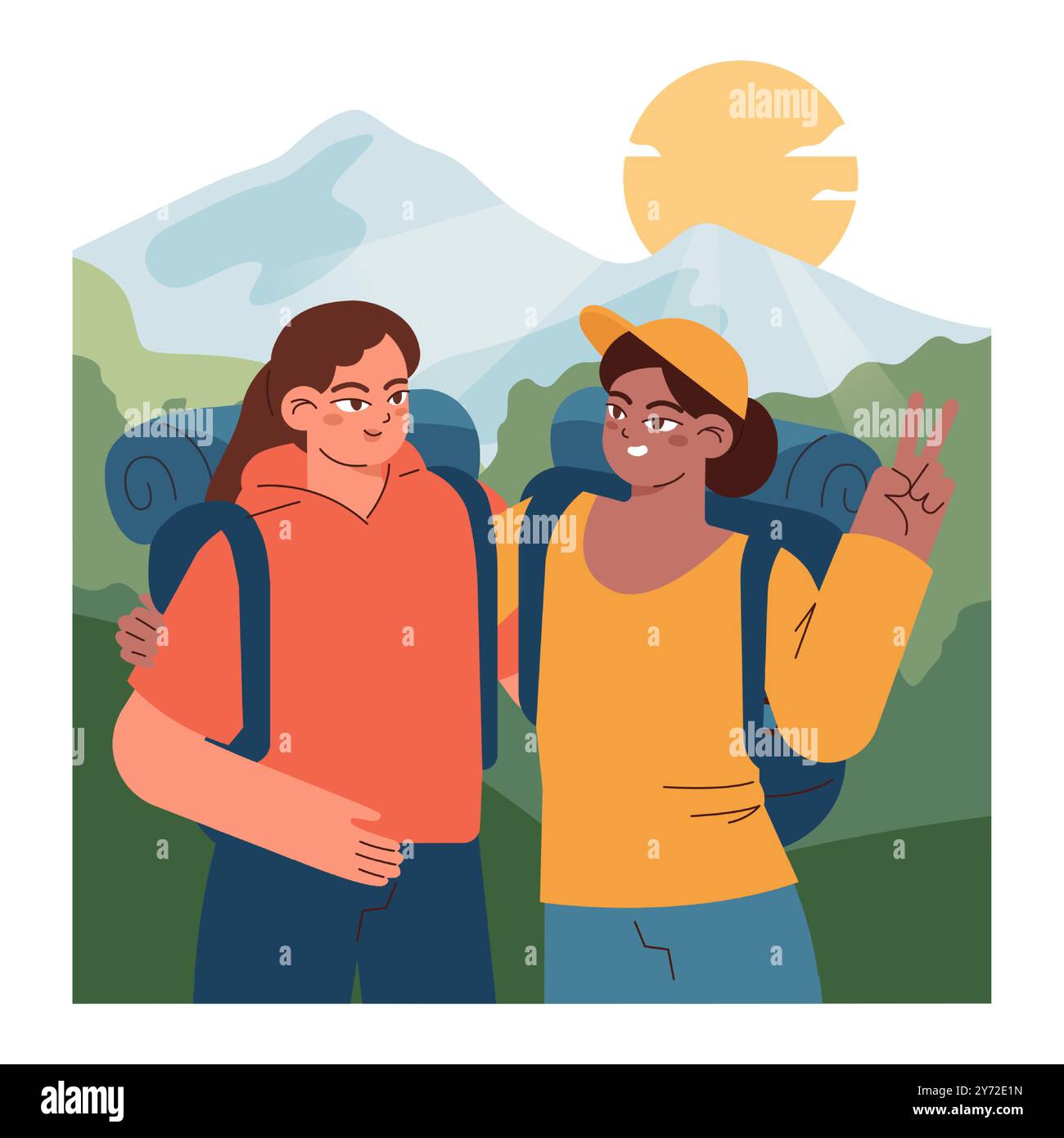 Mountaineering. Mountain climbers with backpacks during nature ...