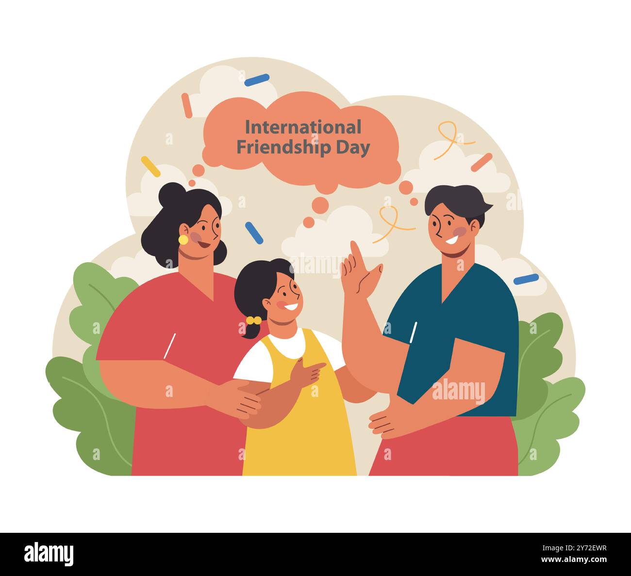 International friendship day. Cheerful characters celebrating a holiday ...