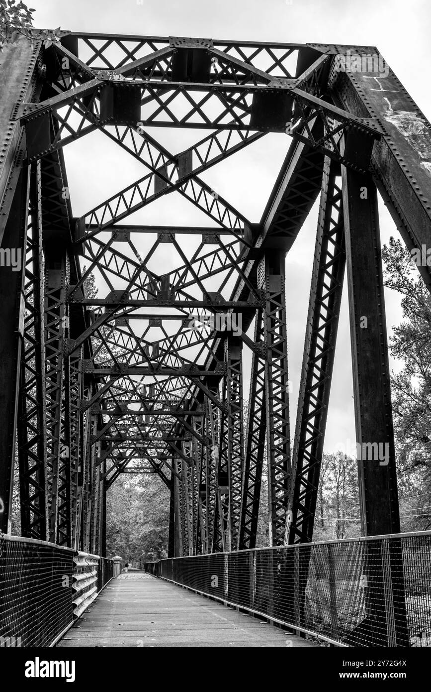 A view of the Reinig pedestrian bridge in North Bend, Washington Stock ...