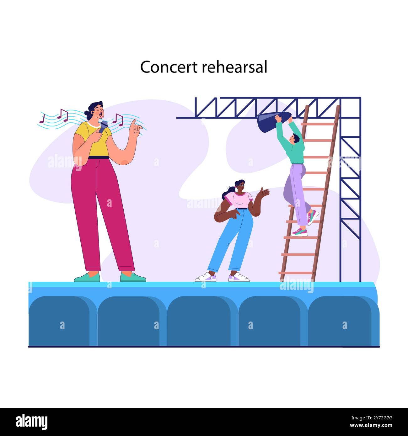 Celebrity routine. Music star, famous person holding a microphone and ...