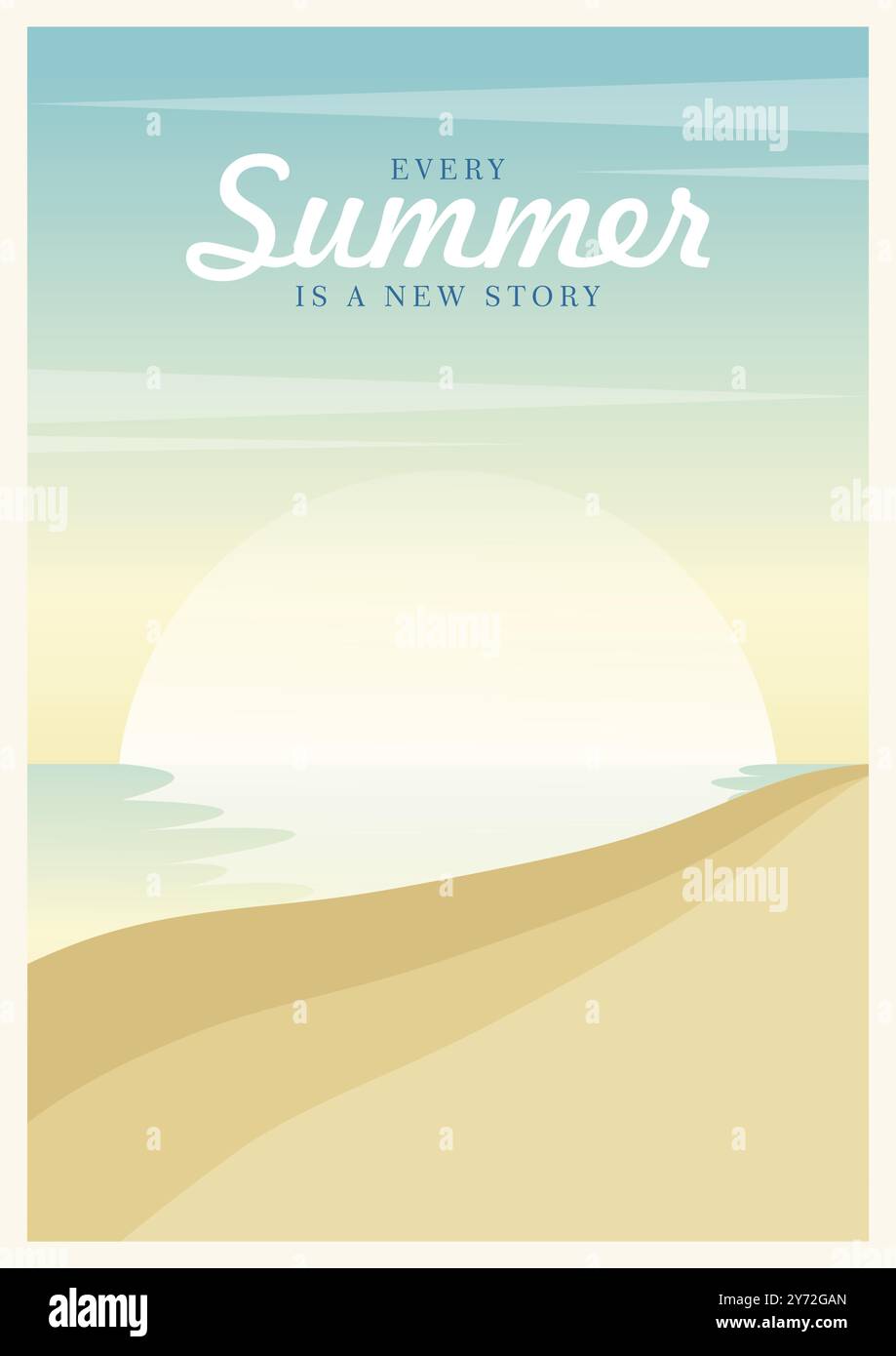 Seaside landscape travel poster illustration. Marine resort sunrise ...