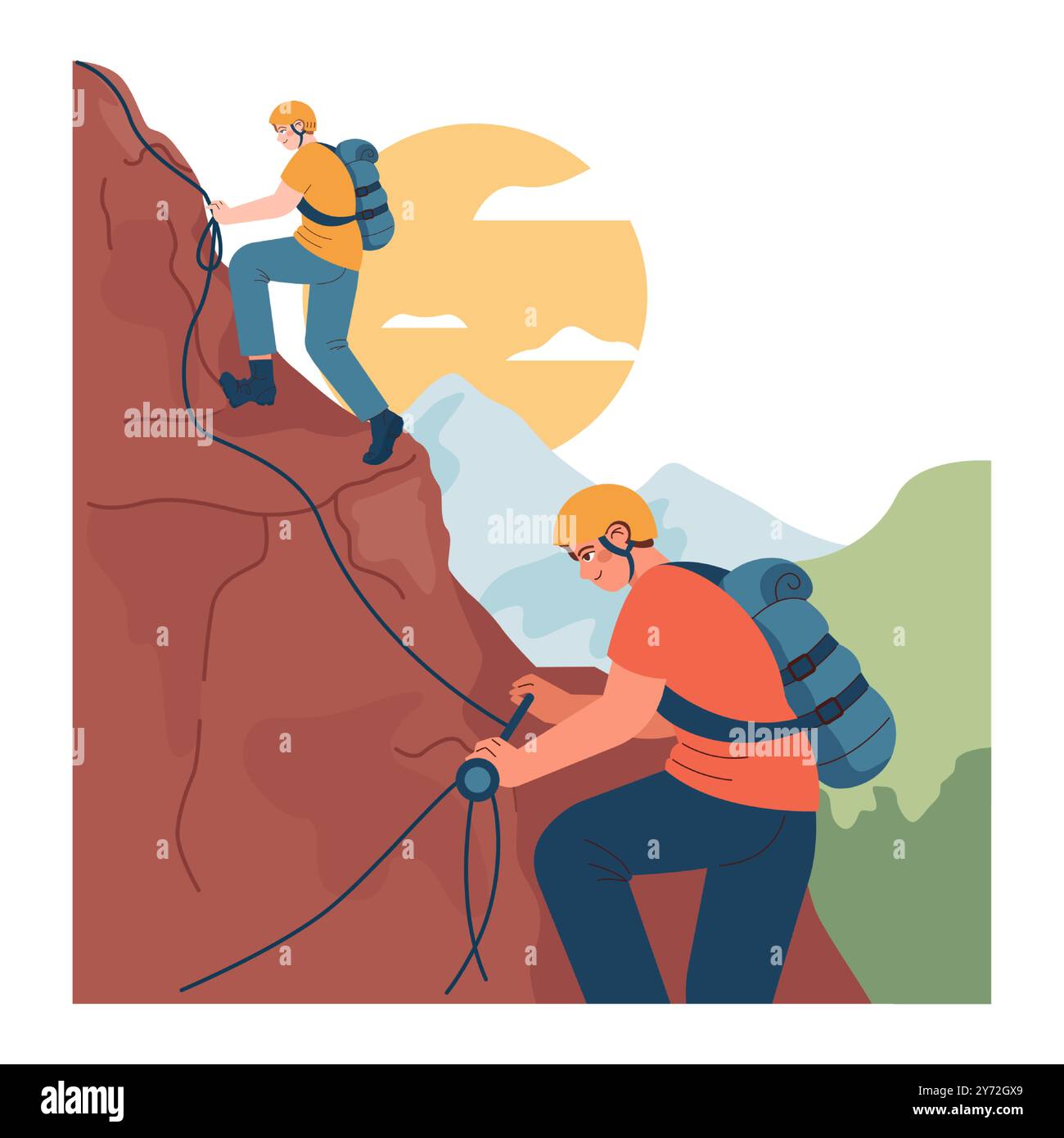 Mountaineering. Mountain climbers with backpacks during nature ...