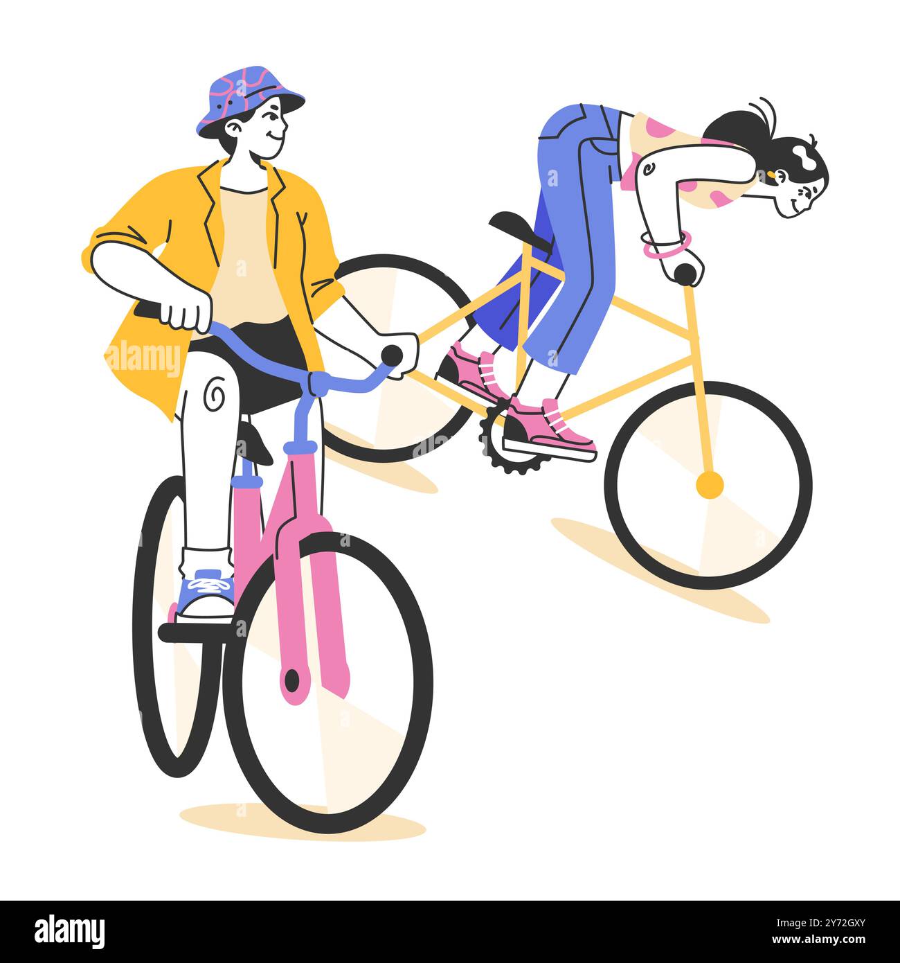 Healthy and active lifestyle. Young teenage characters hang out outside ...