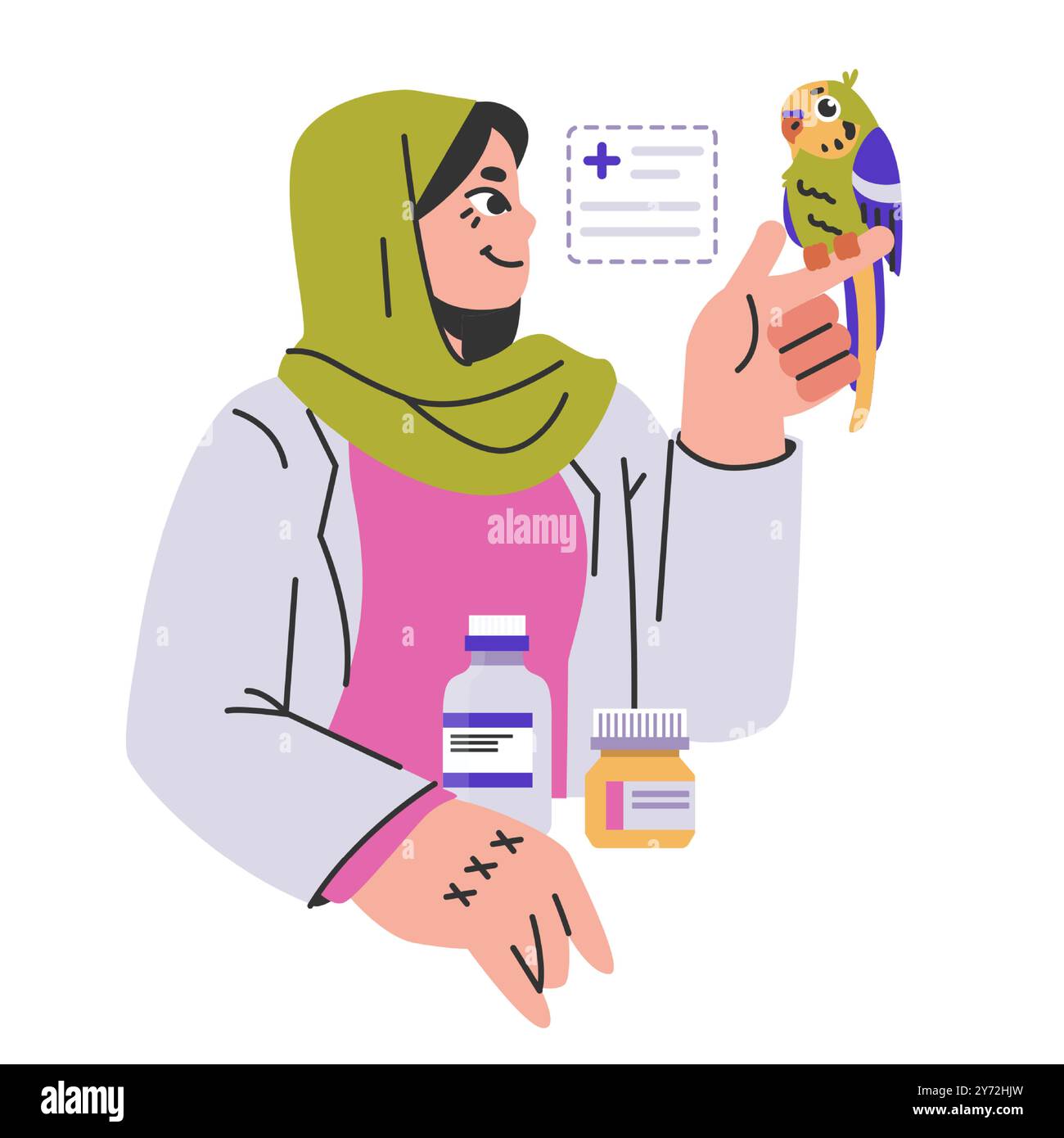 Veterinary appointment. Bird health check. Cute parrot medical clinic ...