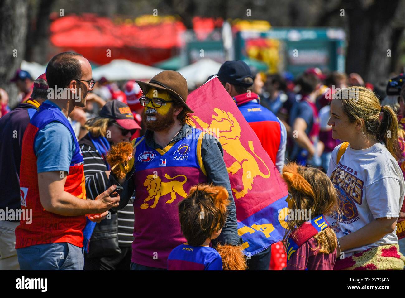 Melbourne, Australia. 27th Sep, 2024. Brisbane Lions supporter with ...