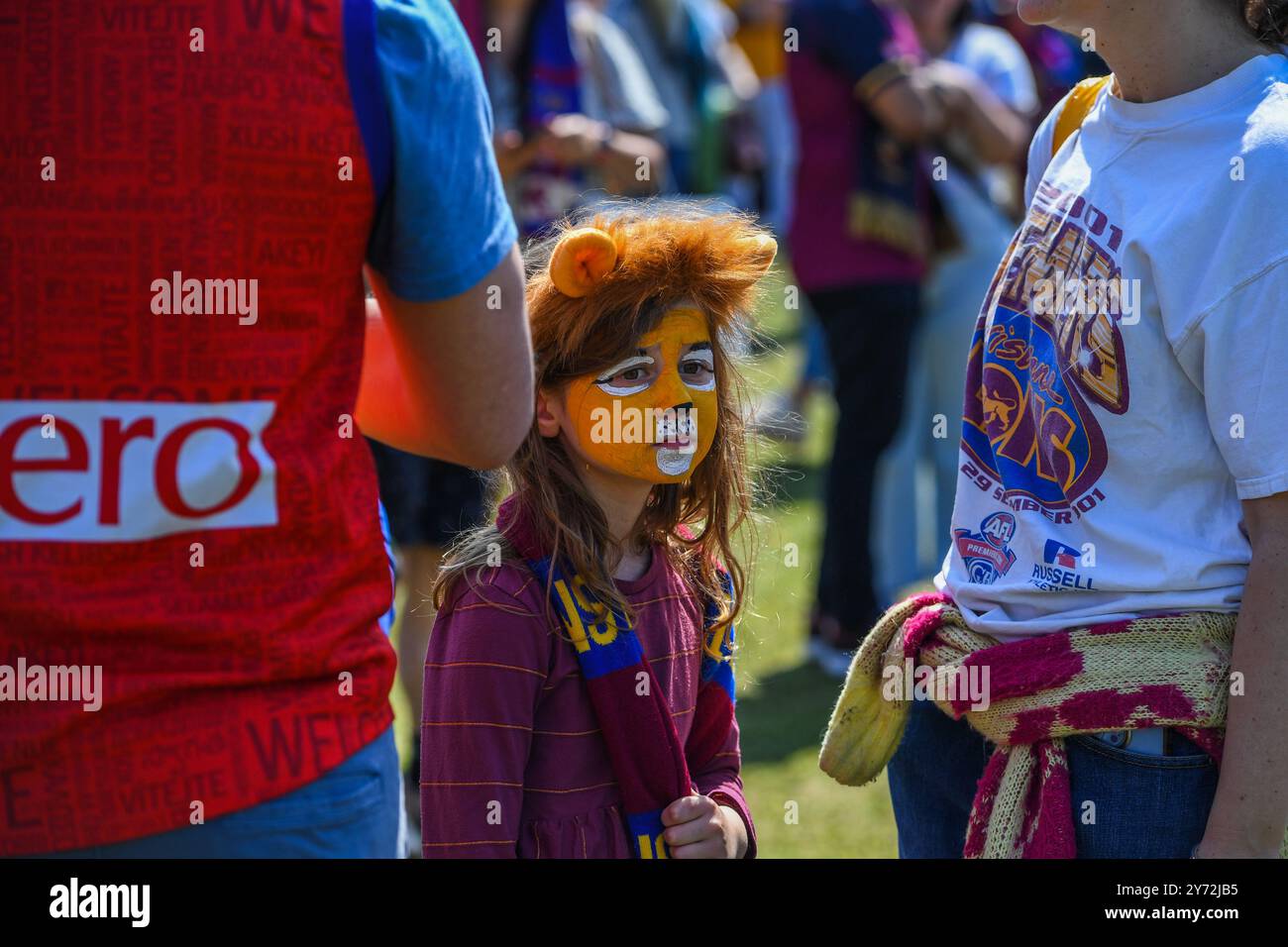 Melbourne, Australia. 27th Sep, 2024. Young Brisbane Lions supporter ...