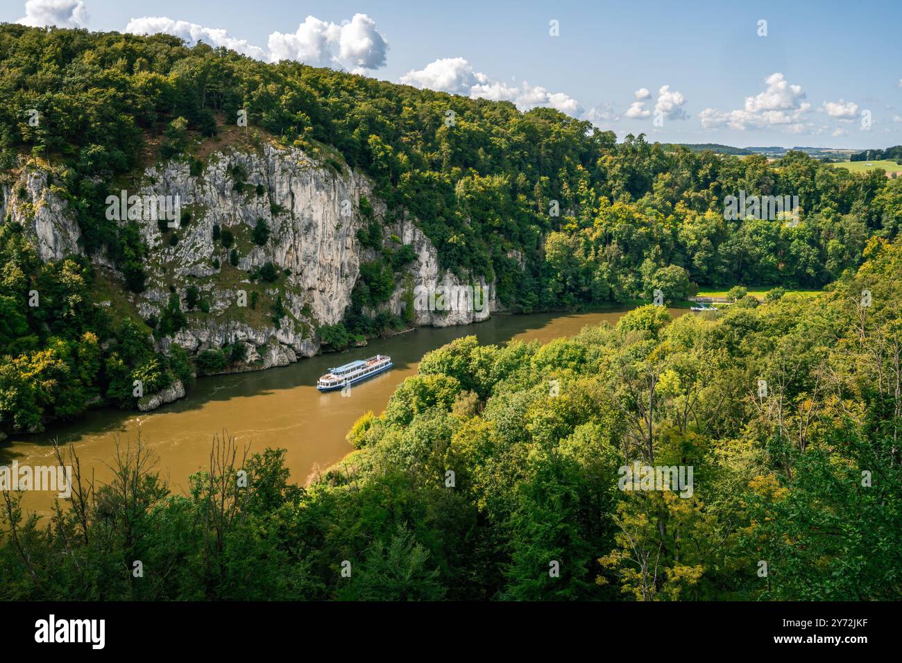 Passanger ship passing the Danube Gorge also called Weltenburg Narrows ...