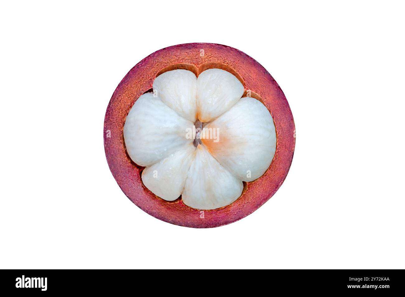 one mangosteen cut, isolated on white background with clipping path ...