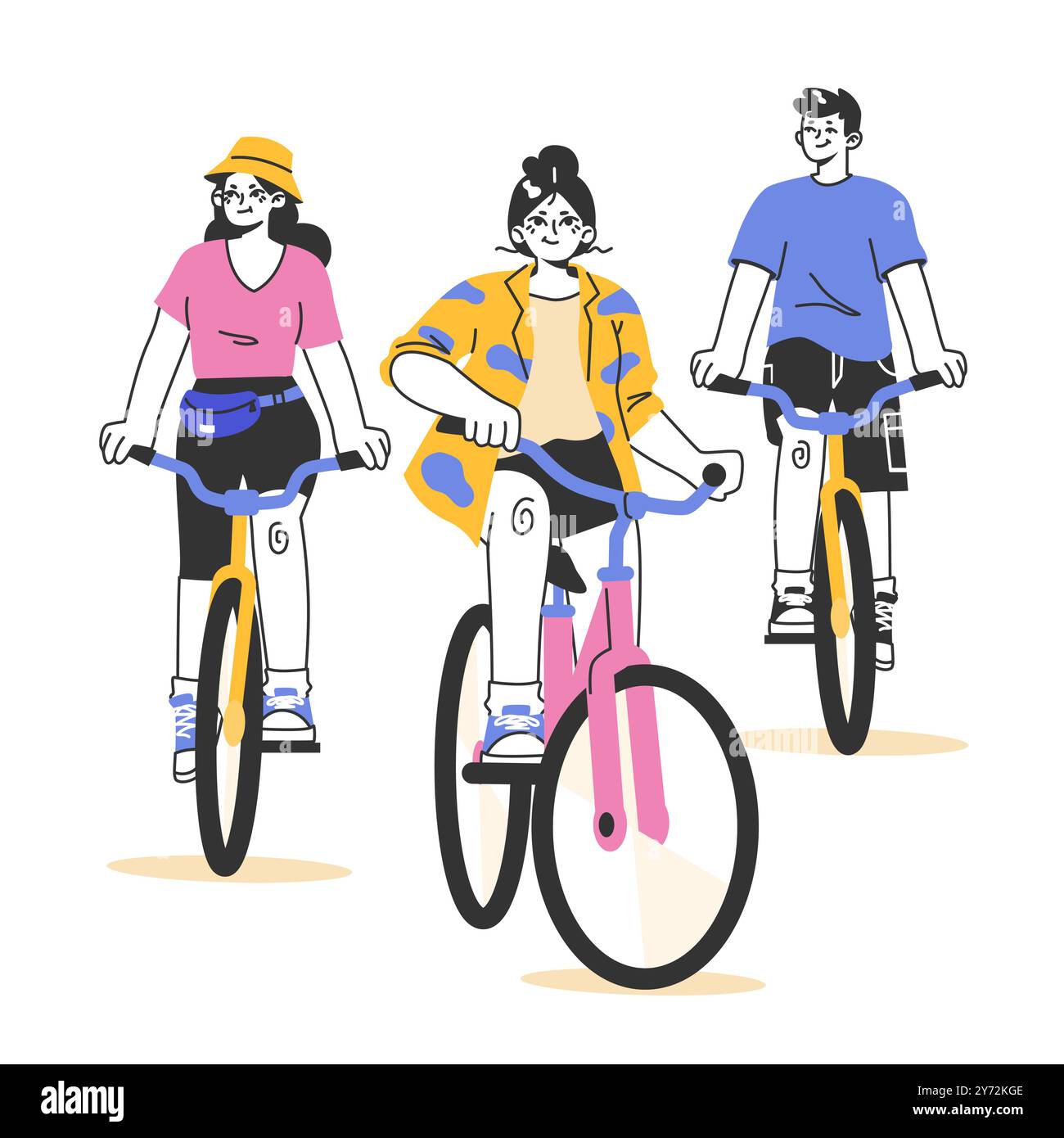 Healthy and active lifestyle. Young teenage characters hang out outside ...