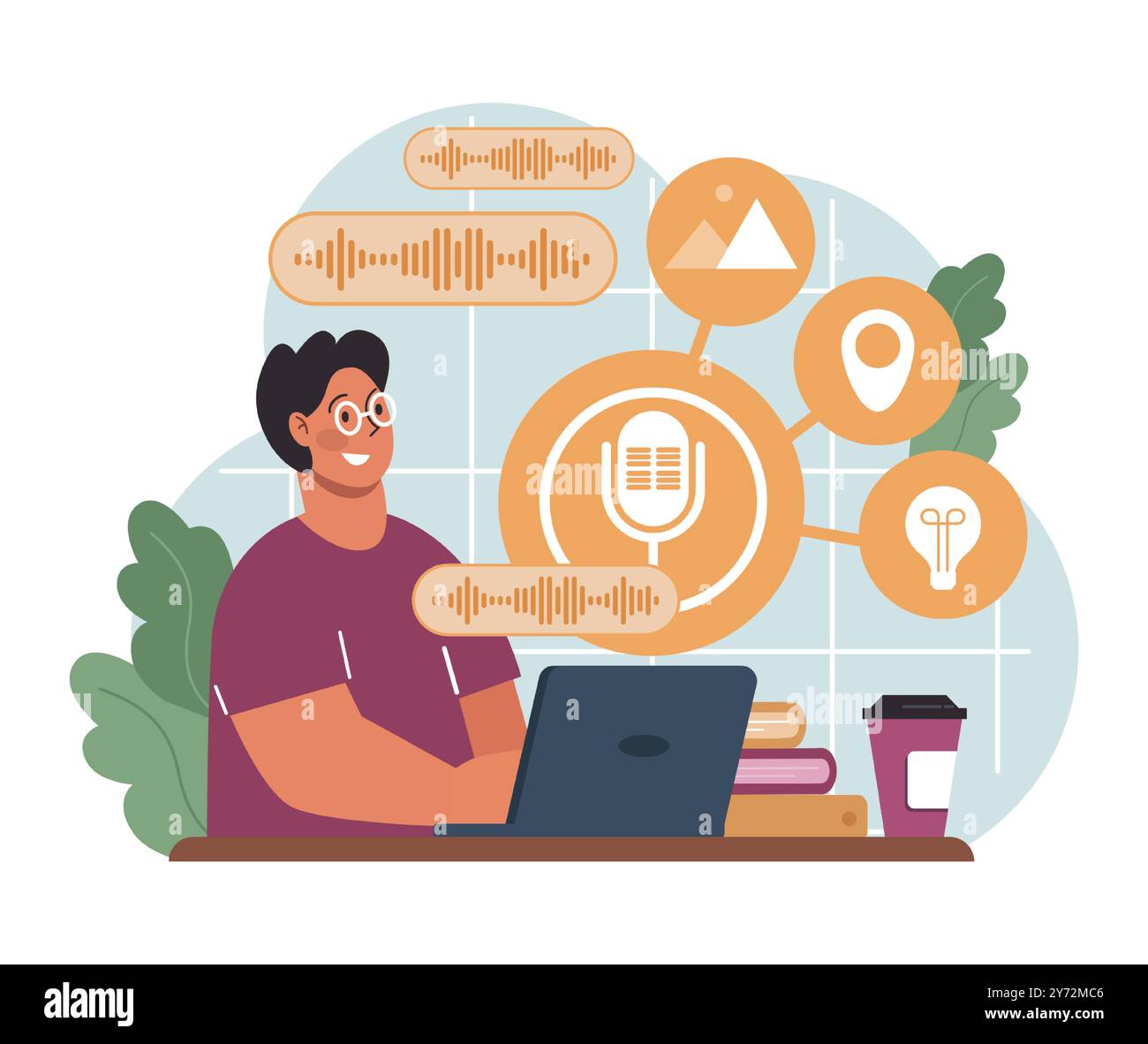 Voice search. Artificial intelligence virtual assistant. Man speaking ...