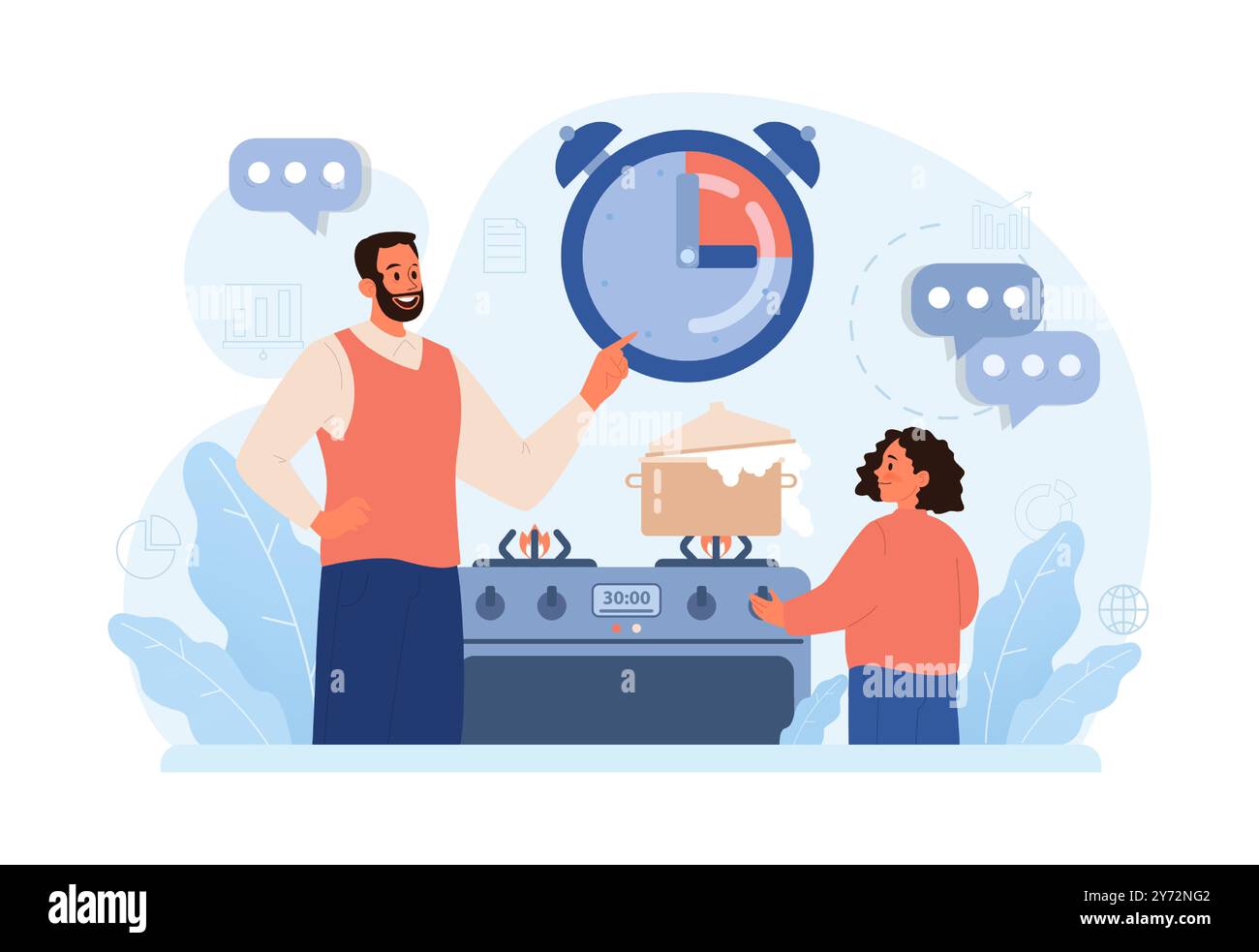 Father teaching his child how to cook. Family making food in the ...