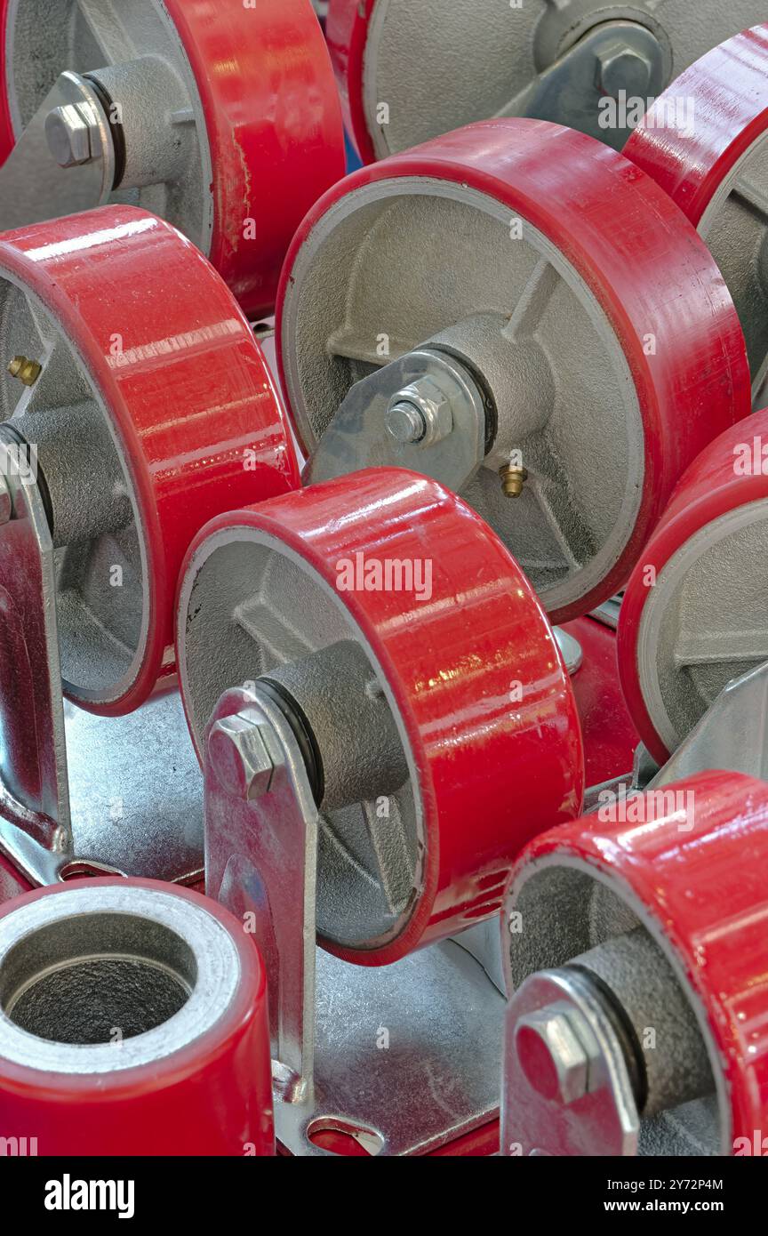 Large group of various spare wheels for cargo trolleys or shopping ...
