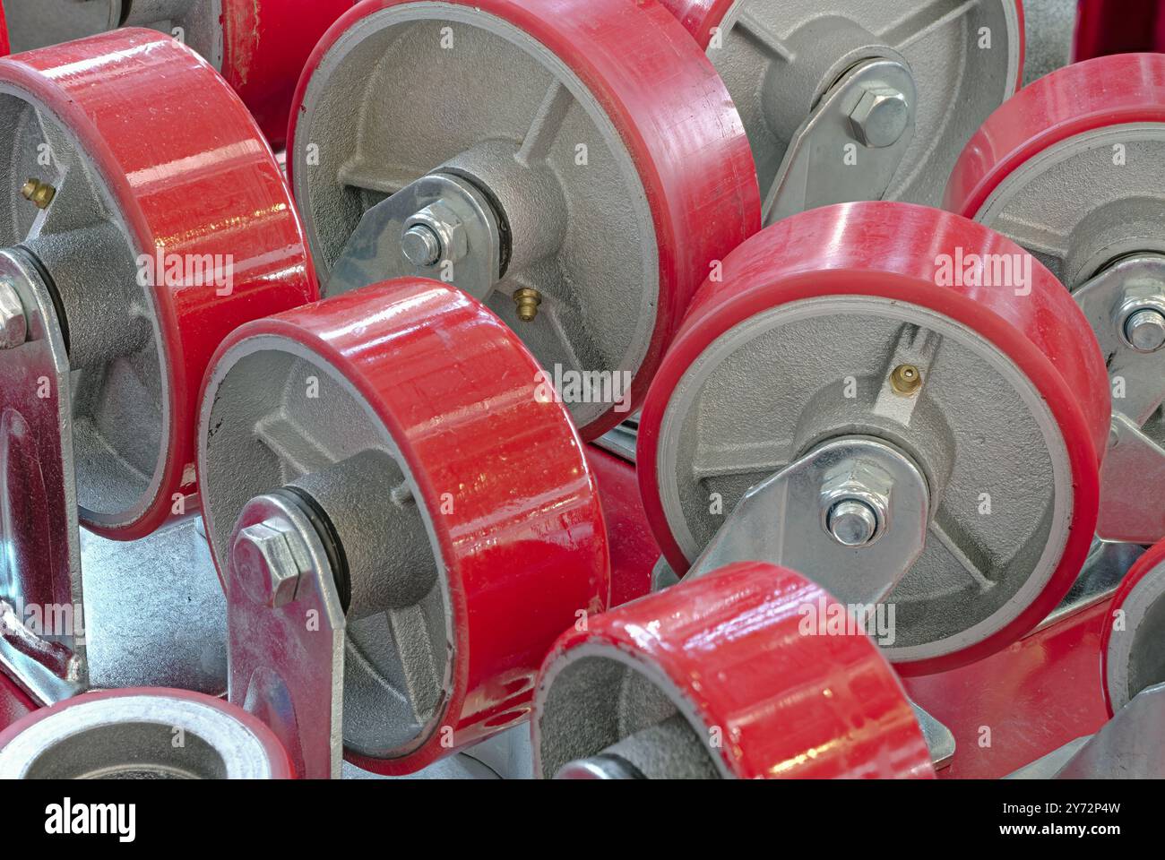 Large group of various spare wheels for cargo trolleys or shopping ...