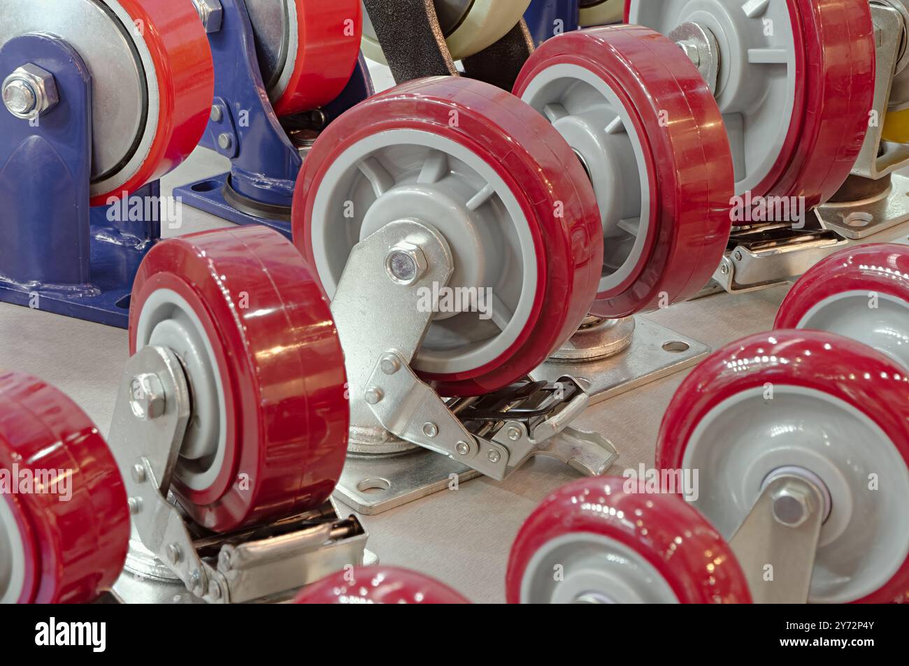 Large group of various spare wheels for cargo trolleys or shopping ...