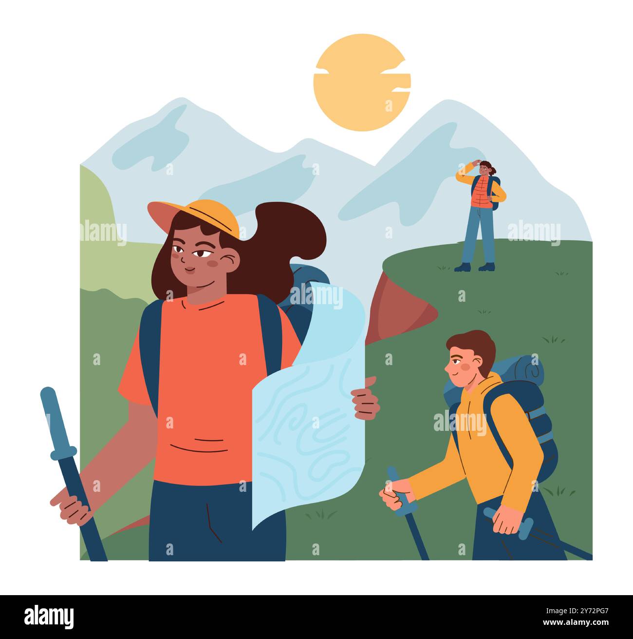 Mountaineering. Mountain climbers with backpacks during nature ...