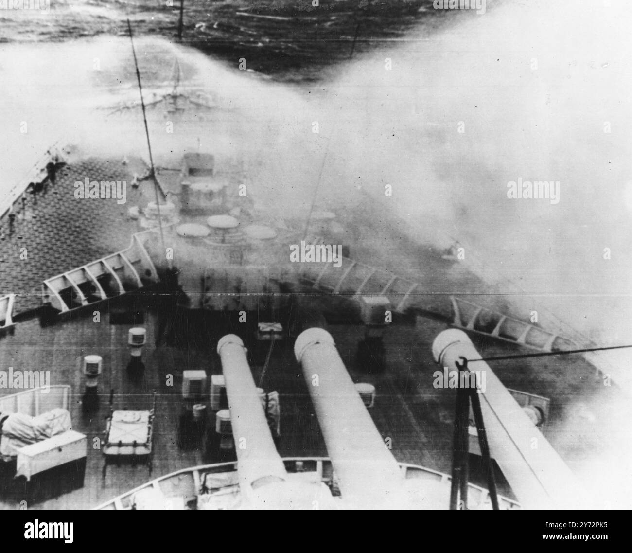 Heavy seas hit the 'Vanguard'. In this photograph, the first ever to be ...