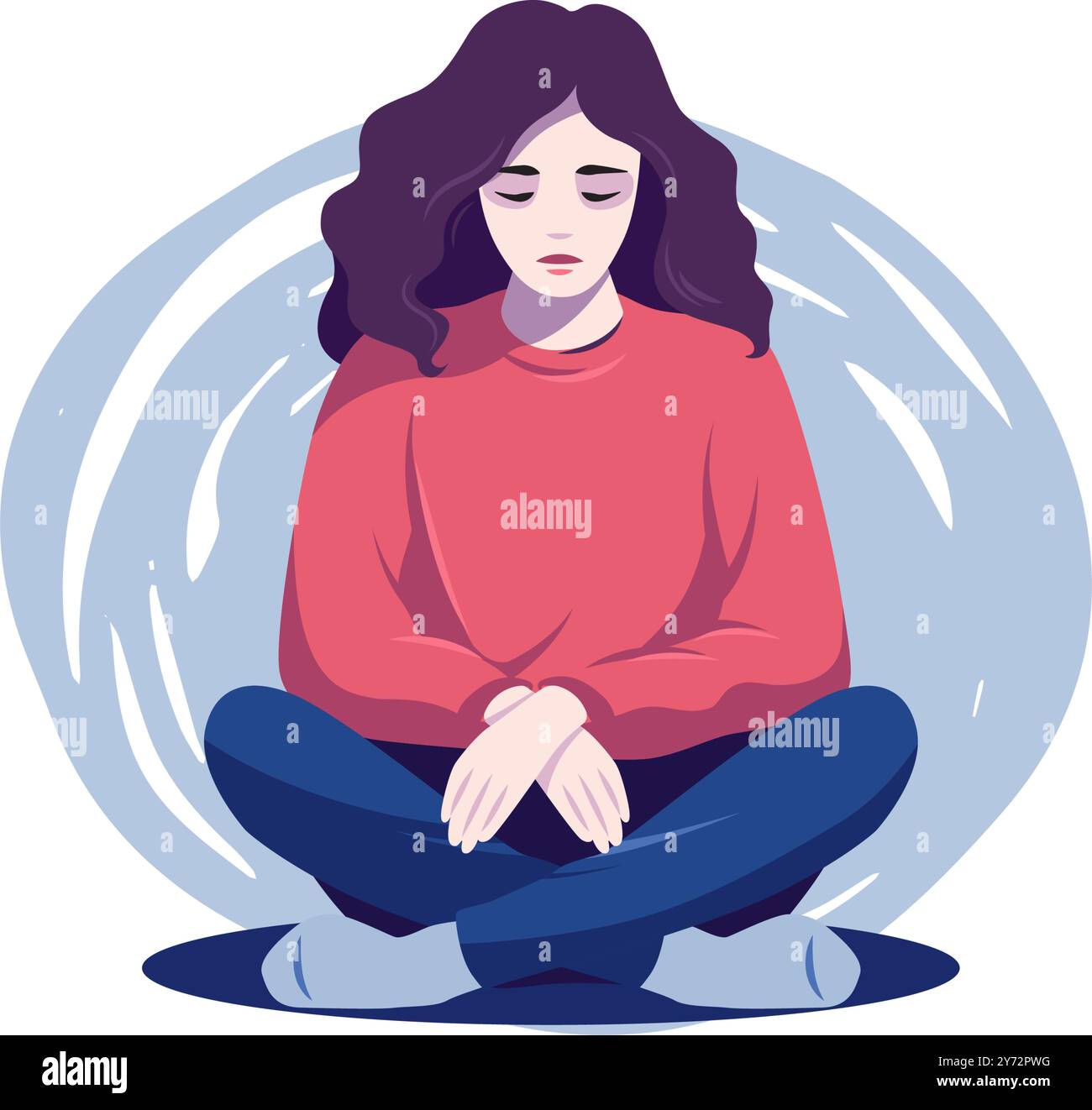 Tired woman sitting and thinking over problems. Concept emotional burnout or mental disorder ...