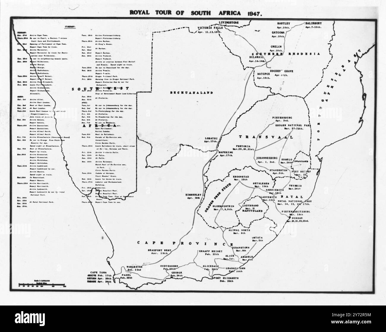 A map of the Royal South Africa tour. 1947 Stock Photo - Alamy
