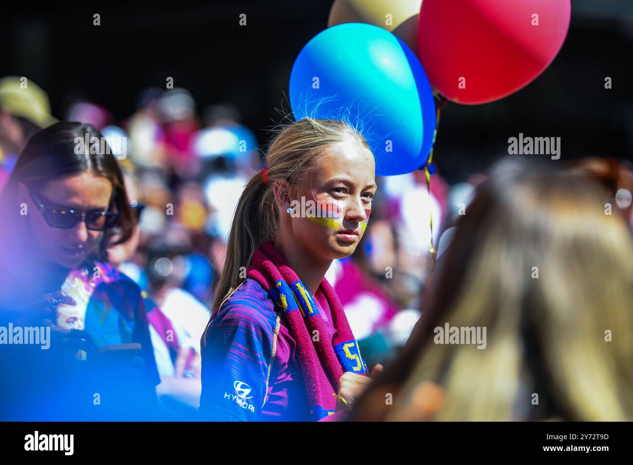 Melbourne, Australia. 27th Sep, 2024. Brisbane Lions fan is seen at the ...
