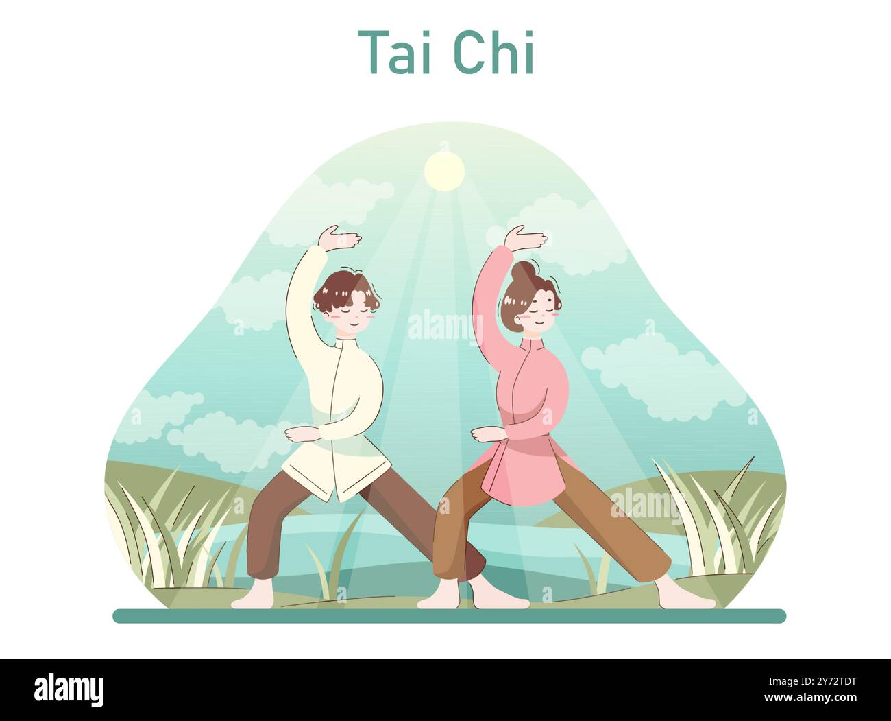 Asian people doing sport. Tai Chi exercising. Chinese practise or ...