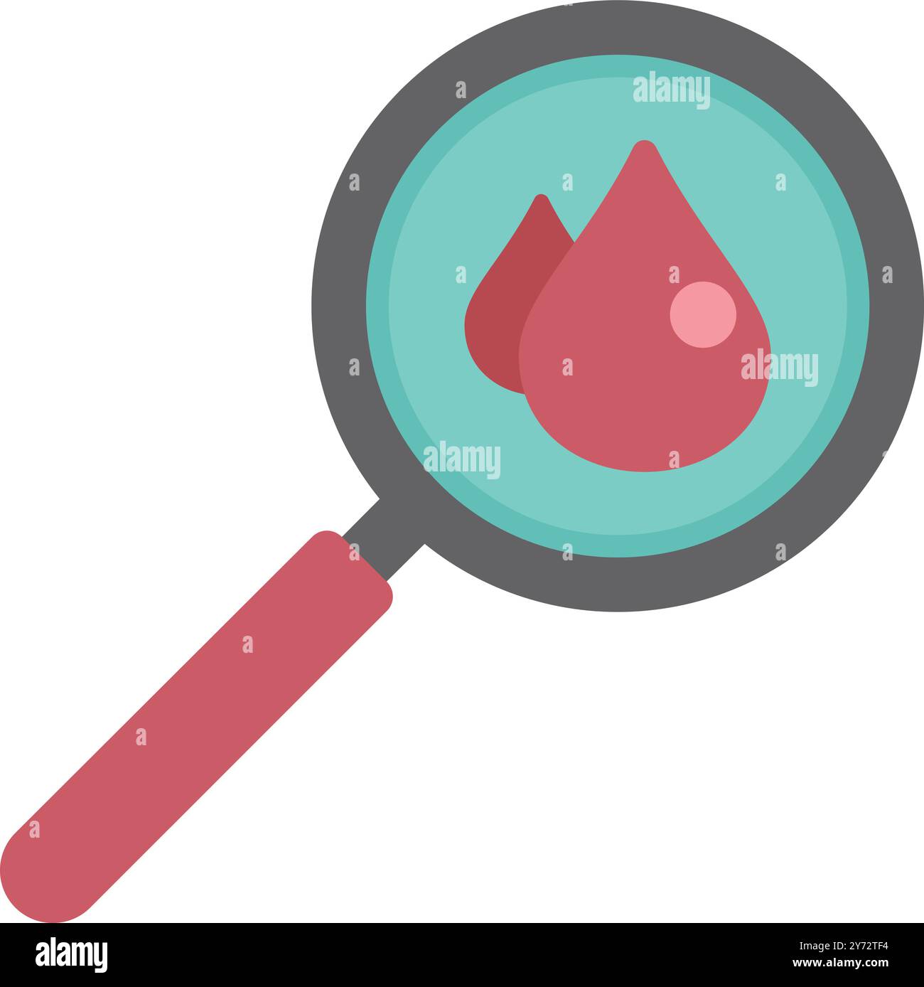 Magnifying glass focusing on blood drops symbolizing medical research ...