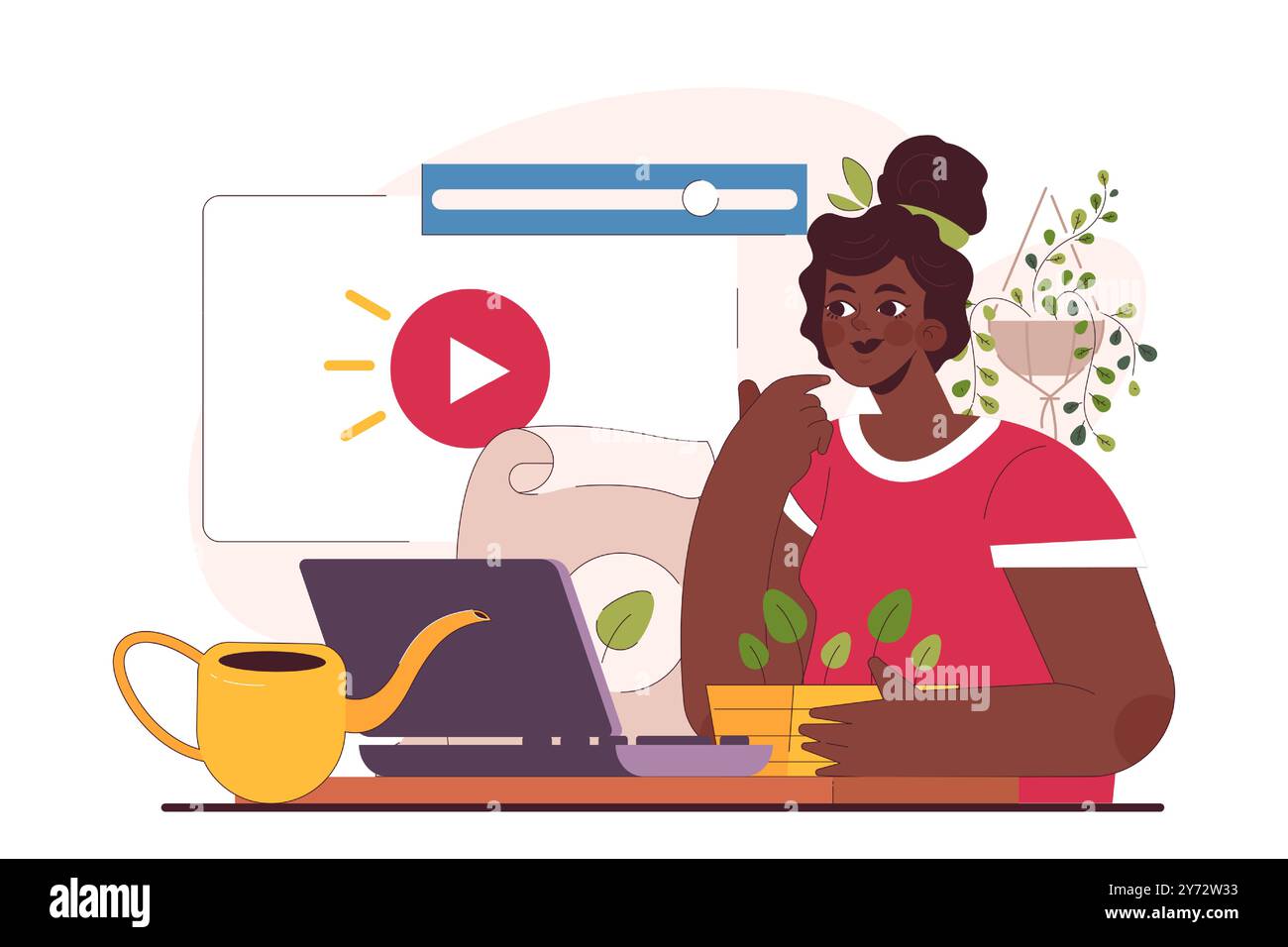 Education video blog filming with woman creating video tutorial on top ...