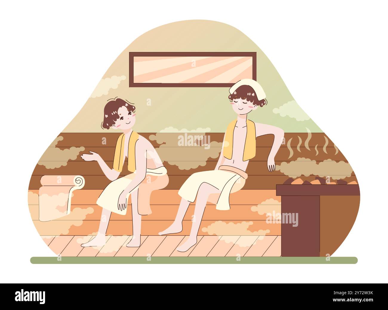 Asian people enjoying their free time. Japanese male friends in towels ...