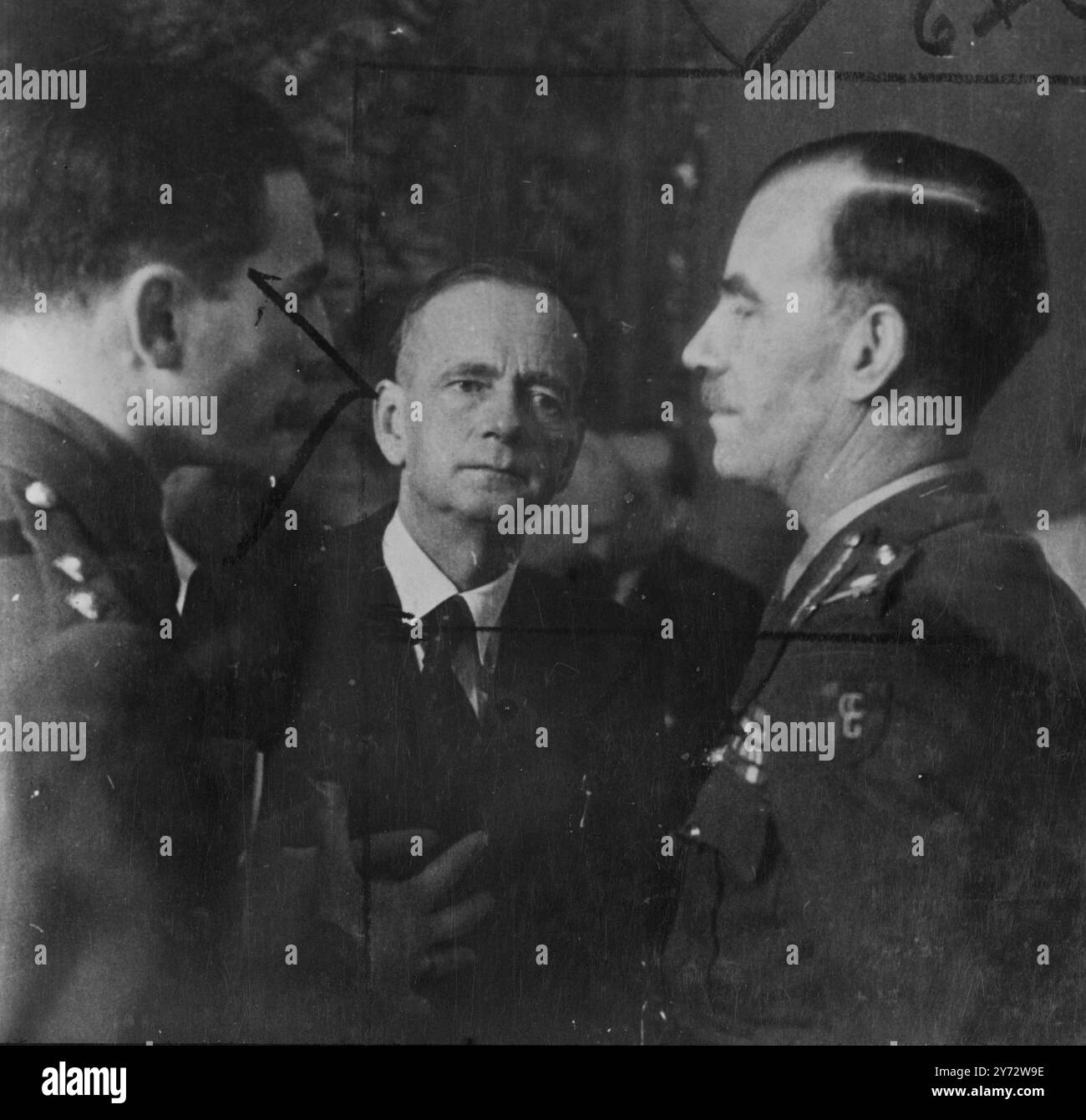 German leaders: Kurt Schumacher (centre) Lt. Gen. Sir Brian Robertson ...