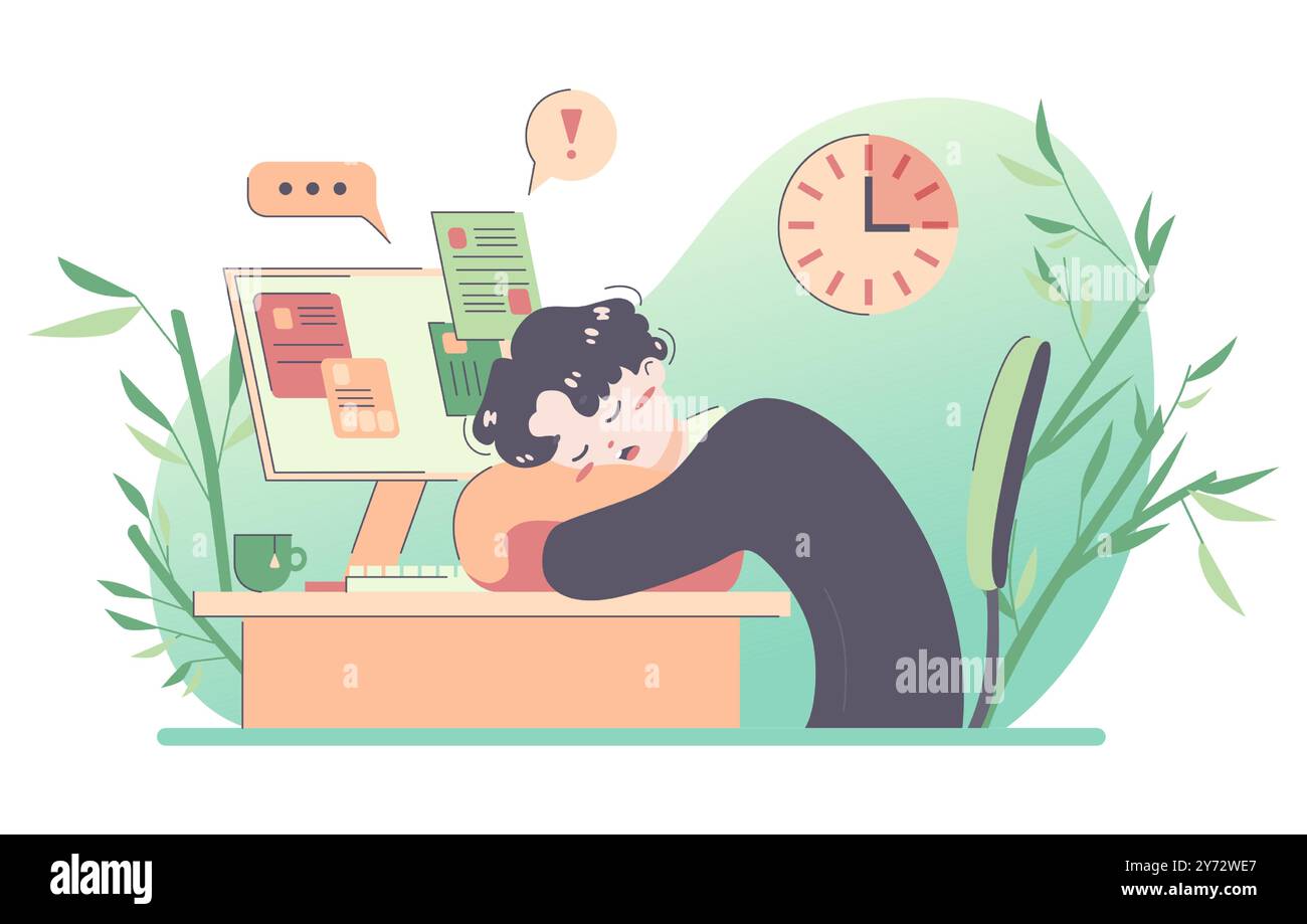 Daily routine of an asian man. Overworked and tired businessman ...