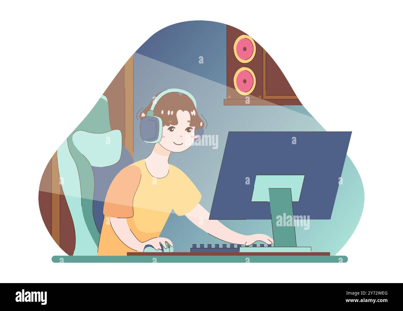 Young asian man playing video game. Professional streamer in a ... Young asian man playing video game. Professional streamer in a ...