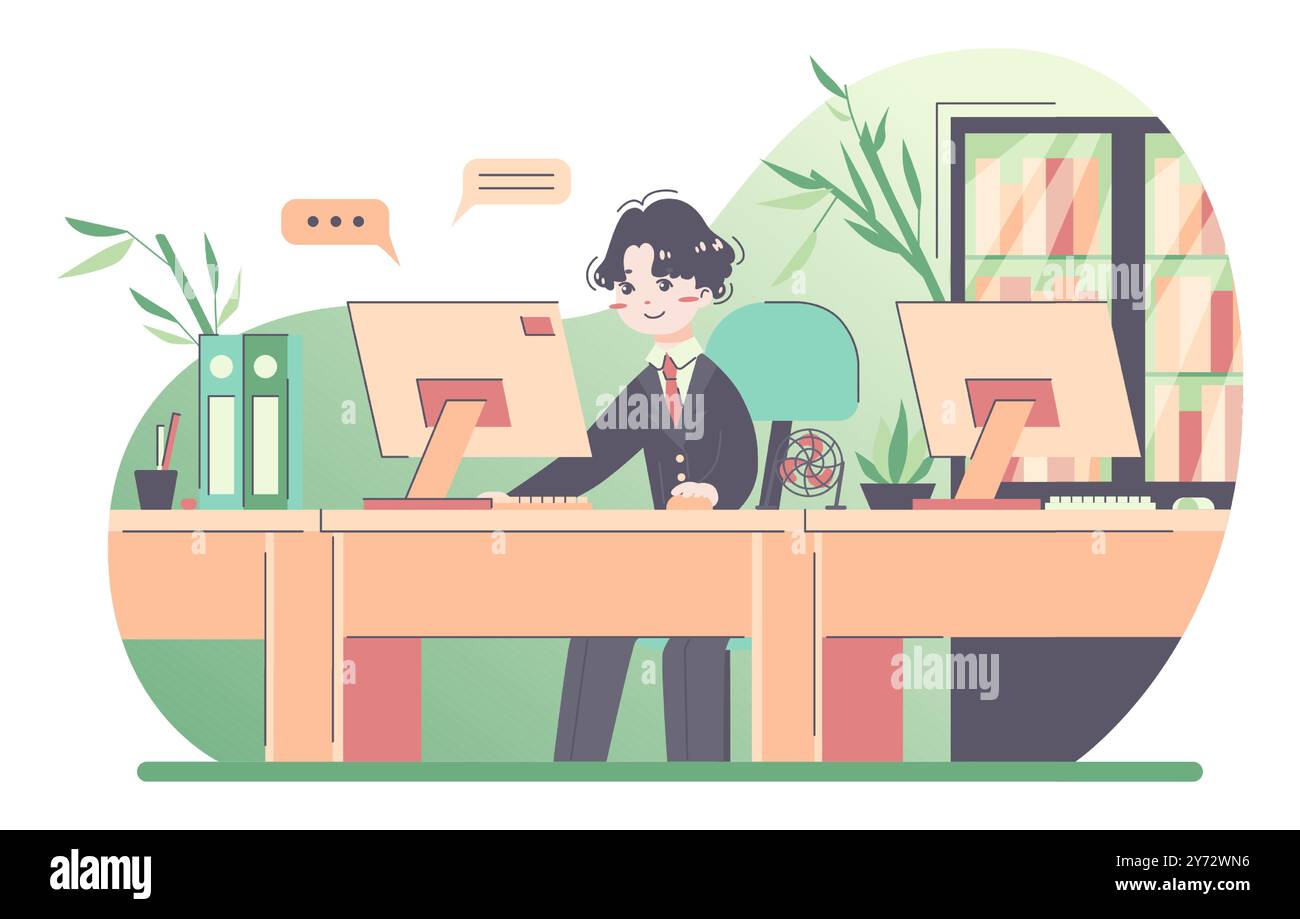 Asian business man at the workplace. Entrepreneur in a suit working on ...