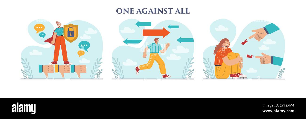 One against all set. One character standing out of the crowd, person ...