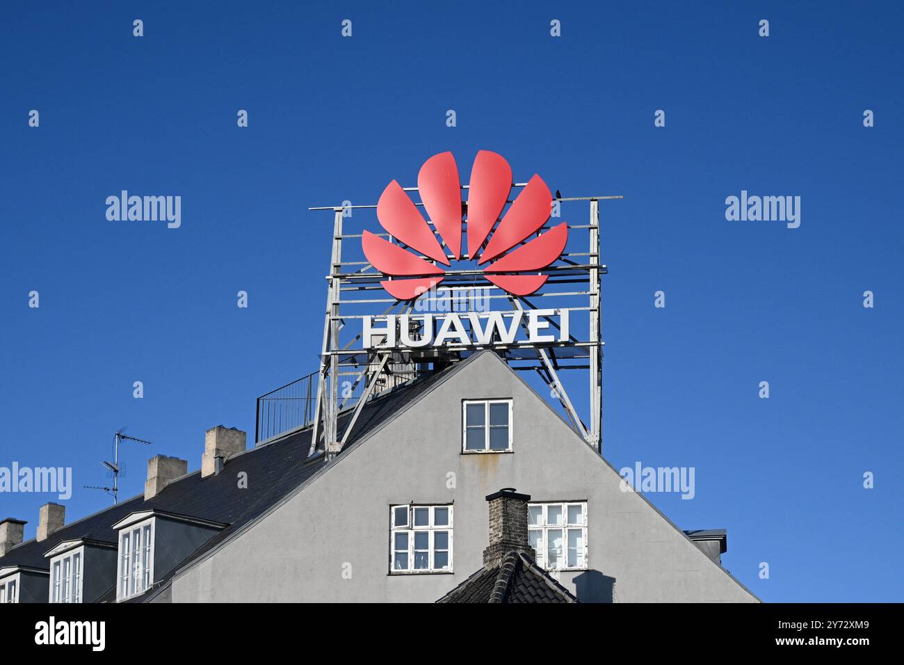 Copenhagen, Denmark - July 31, 2024: The Huawei logo at the building in ...