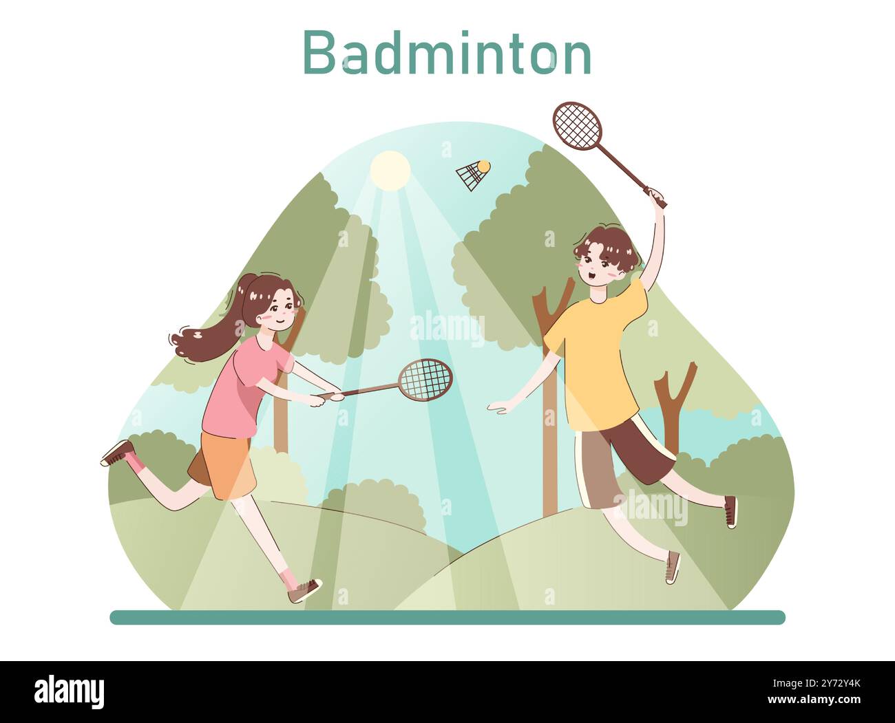 People doing sport. People are exercising by playing badminton. Summer ...